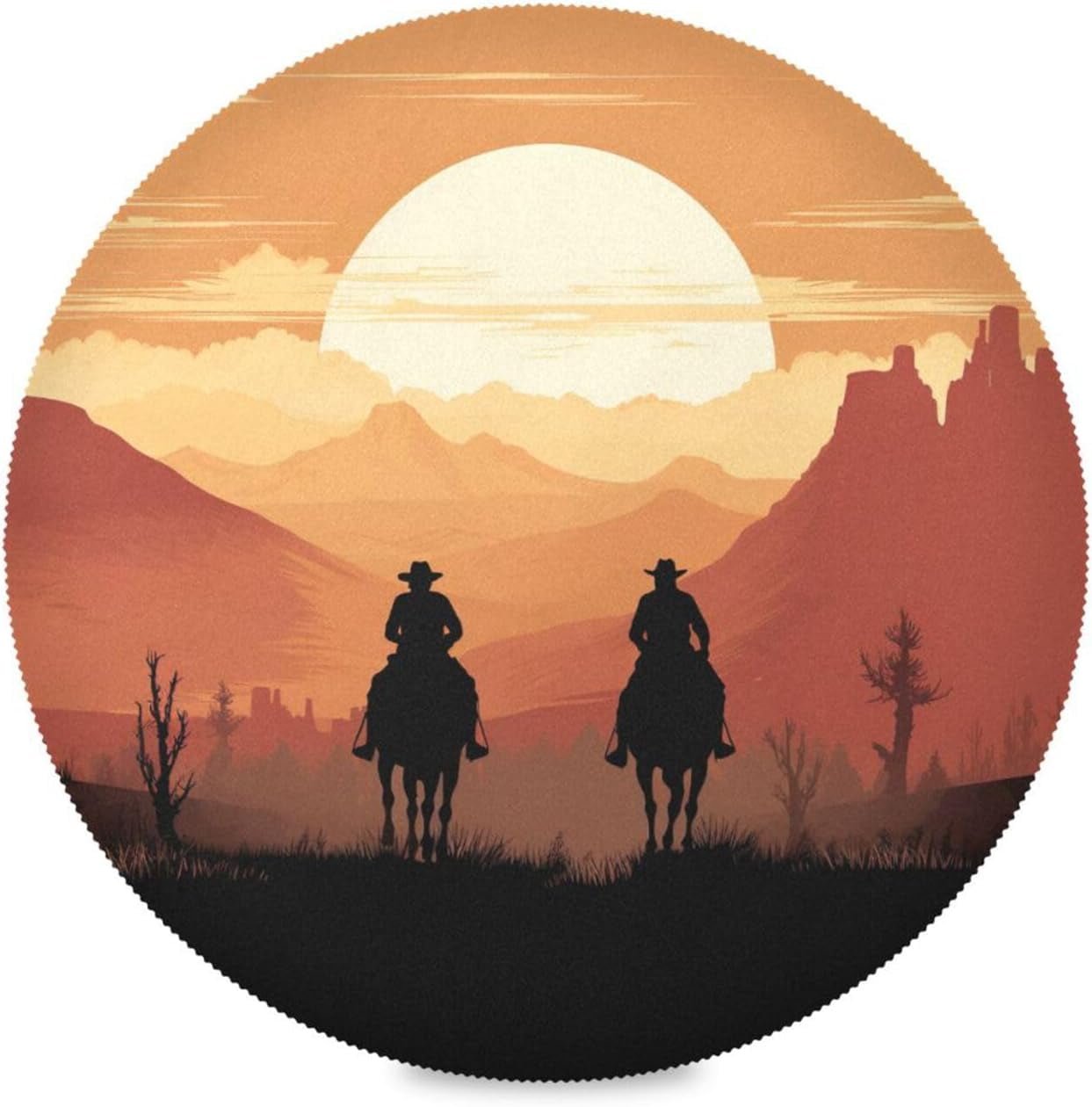 GZHJMY Sunset Desert Cowboy Round Placemats 15.4in, Washable Heat ...