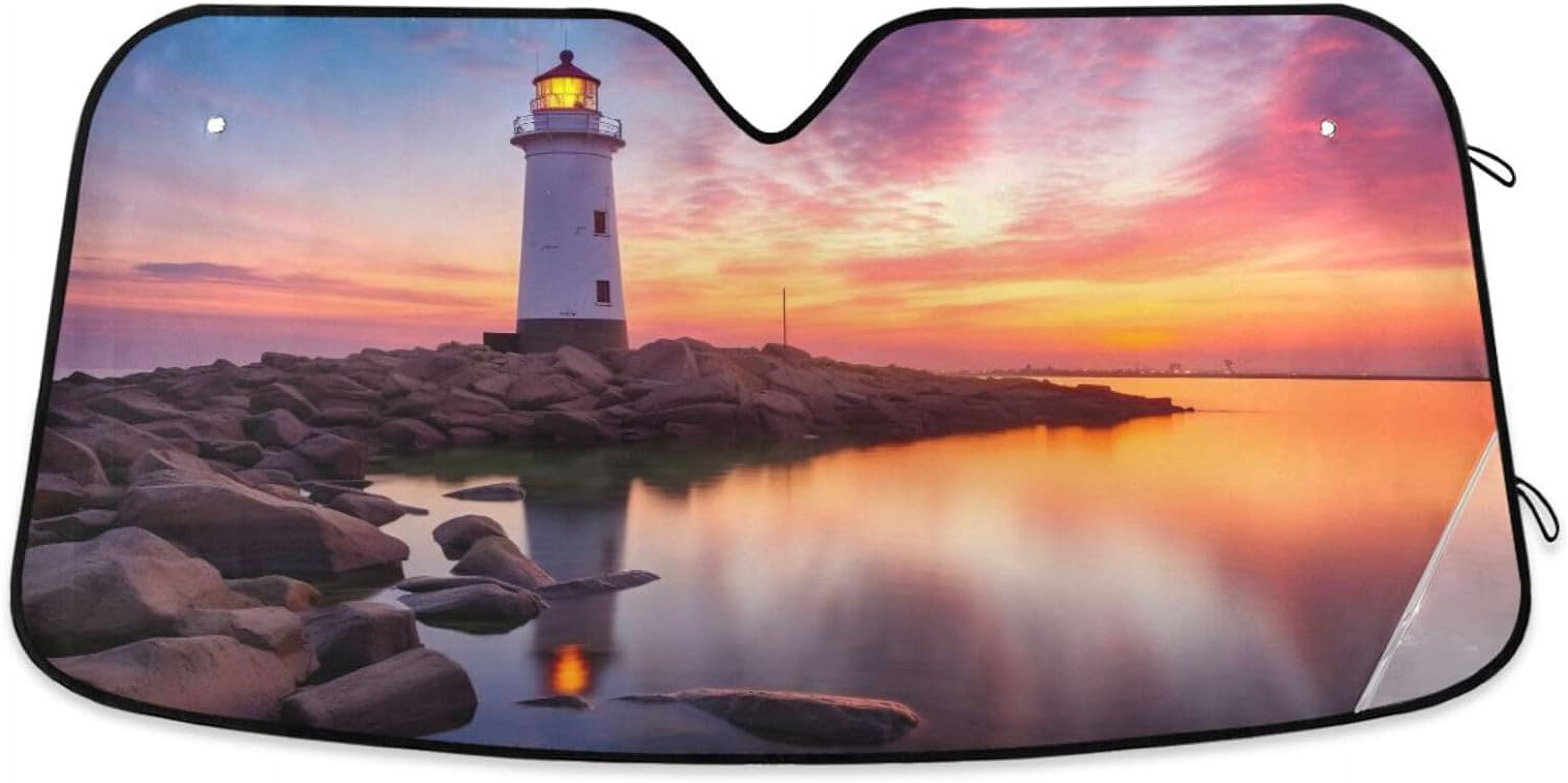 GZHJMY Sunset Lighthouse Car Windshield Sun Shade Foldable Sun Shield ...
