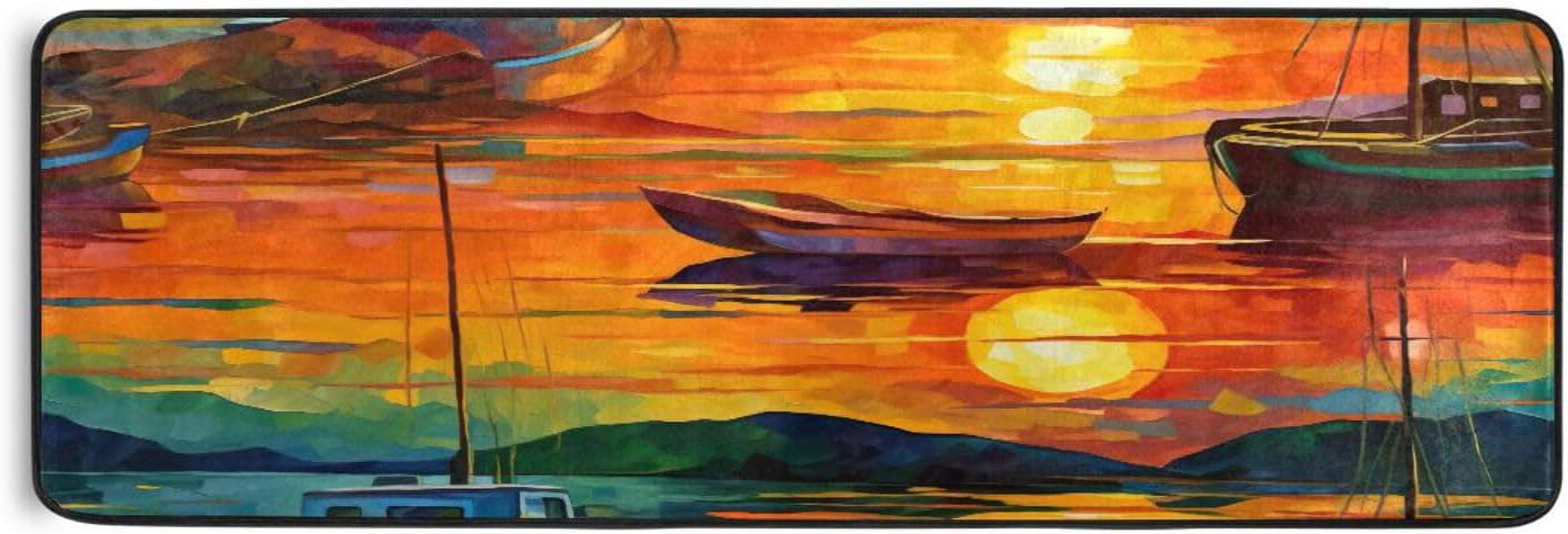 GZHJMY Sunset Oil Painting Area Rug - 2' x 6' Washable Runner Rugs with ...