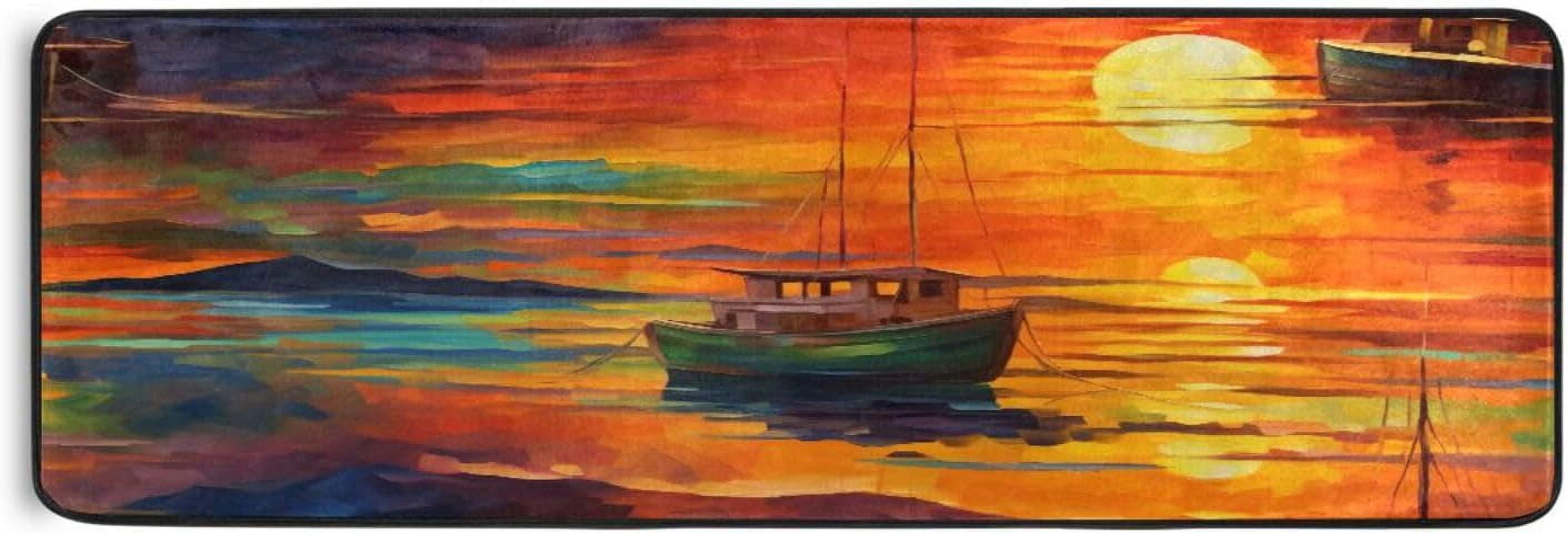 GZHJMY Sunset Oil Painting Area Rug - 2' x 6' Washable Runner Rugs with ...