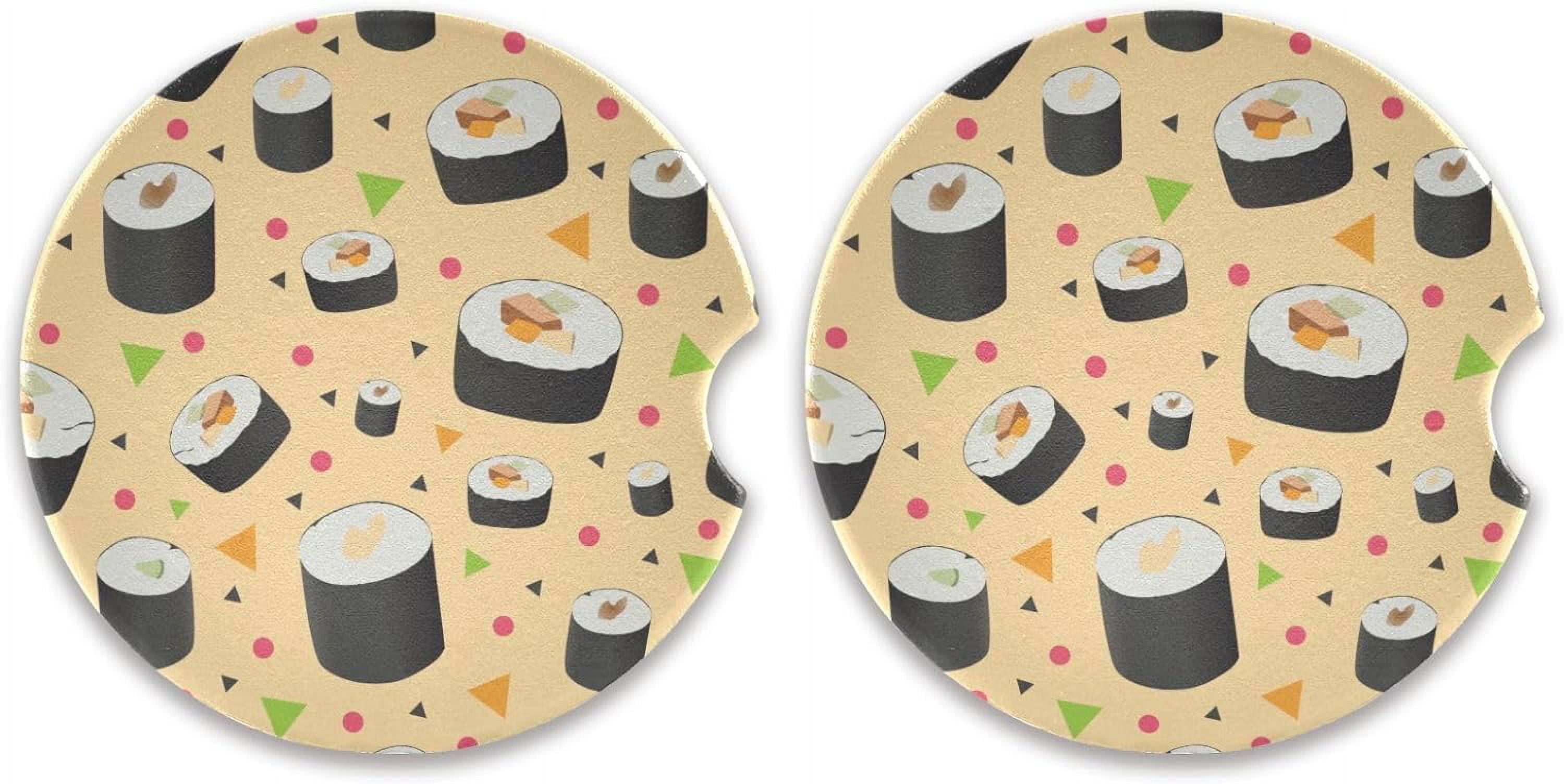 GZHJMY Sushi Roll Pattern Car Coasters 2 Pack Drinks Absorbent Ceramic ...