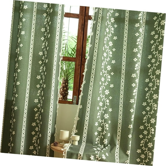 GZHJMY Sutuo Floral Curtains 72 inch Length, Semi- Christmas Drape Decor Linen Grommet Tassels ...