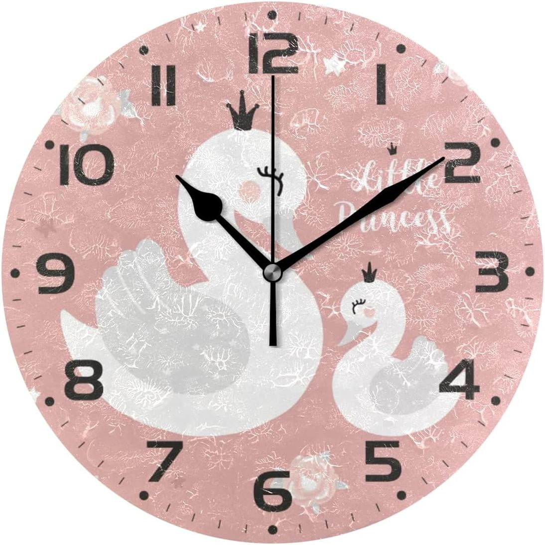 GZHJMY Swan Princess Wall Clock, 10" Silent Non Ticking Round Clock ...