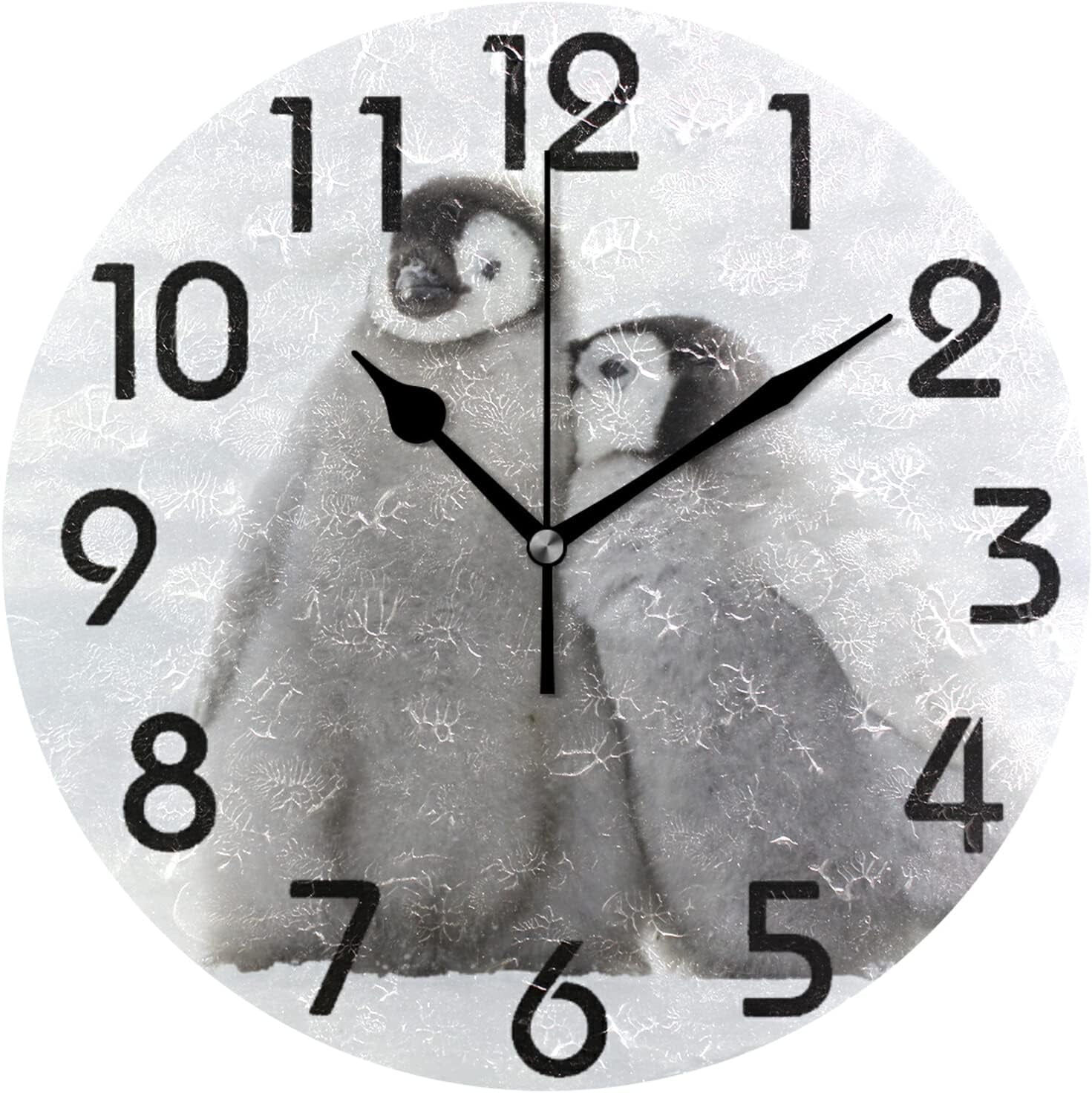 GZHJMY Sweet Cute Two Penguin Round Wall Clock, 9.5 Inch Battery ...