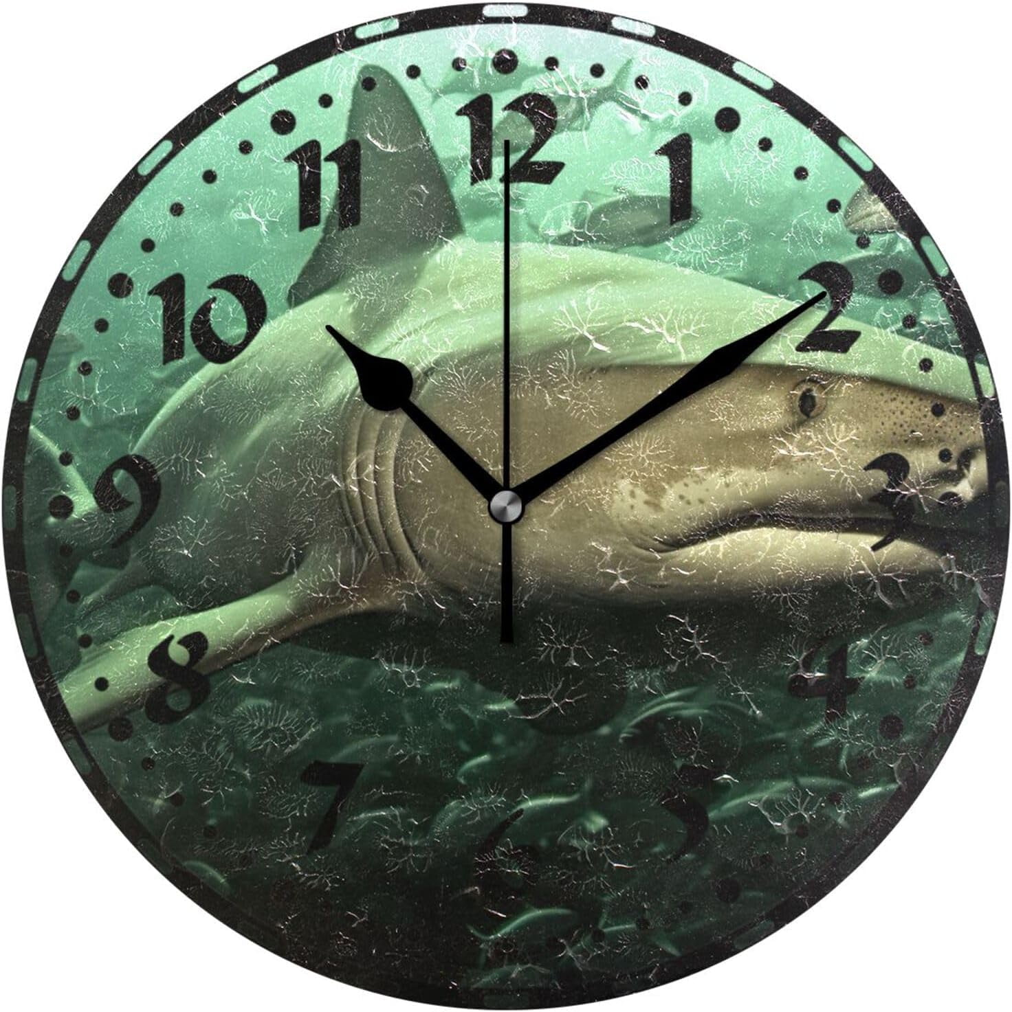 GZHJMY Swimming Shark Wall Clock, Silent Non Ticking 10 Inch Battery ...