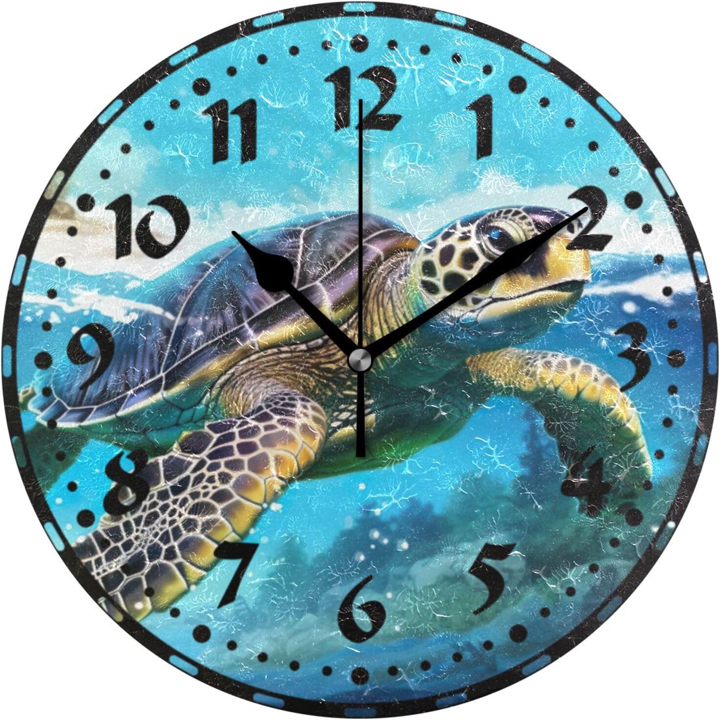 GZHJMY Swimming Turtle Wall Clock, PVC Silent Non Ticking 10 Inch ...