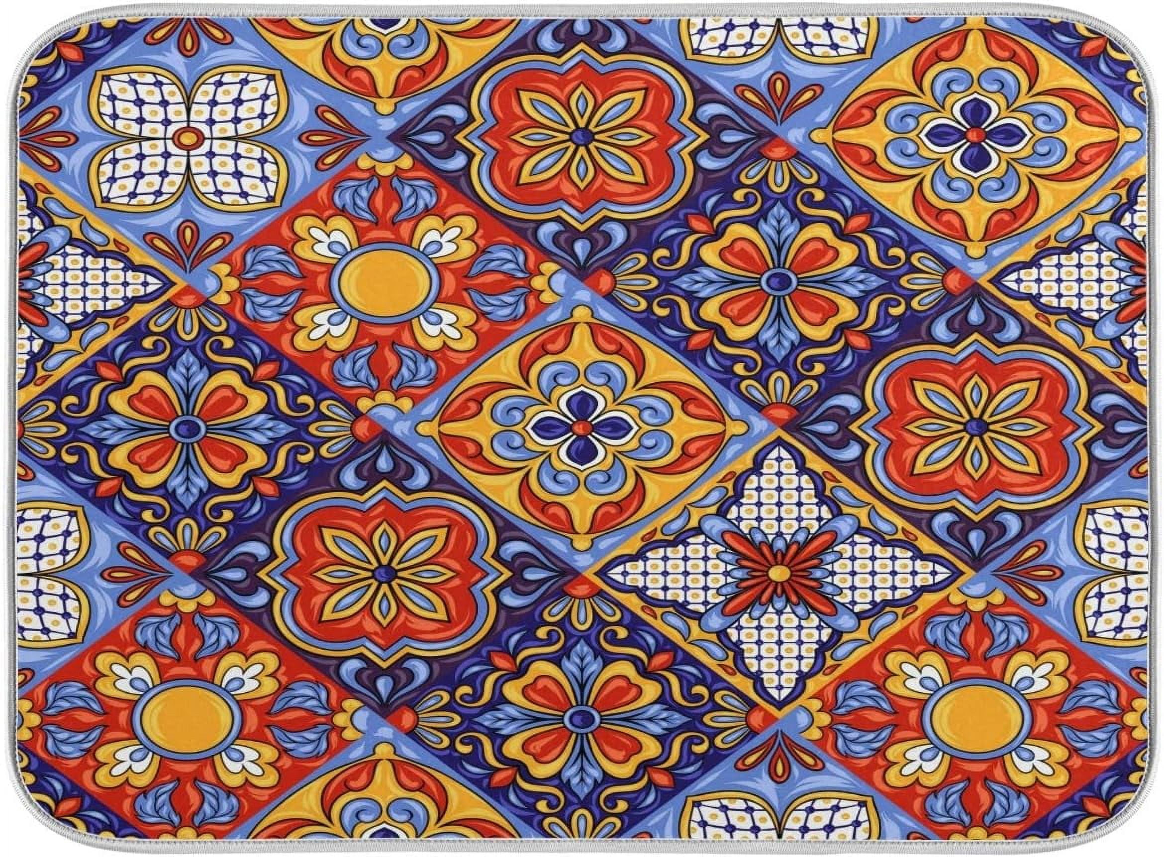 GZHJMY Talavera Ceramic Tile Dish Drying Mat for Kitchen, Easy Clean ...