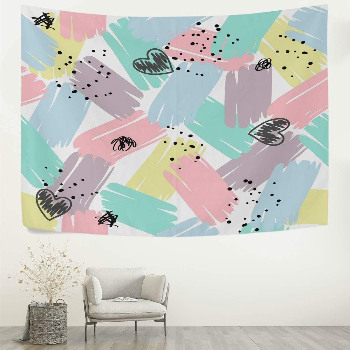 GZHJMY Tapestry Wall Hanging Colorful Doodle Graffiti Hearts Tapestry ...