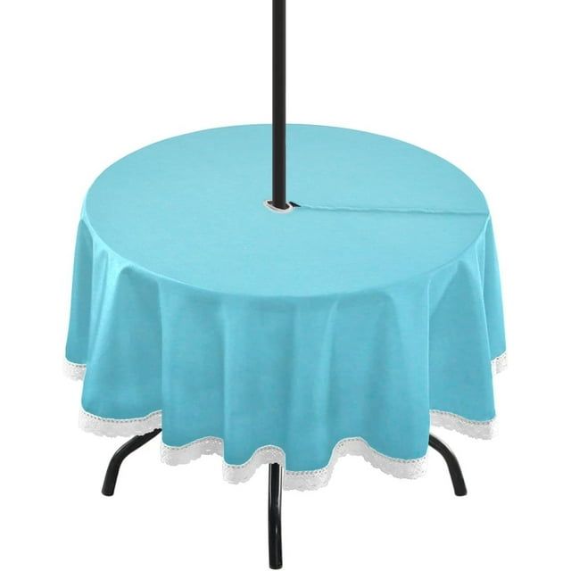GZHJMY Teal Blue Solid Color Outdoor Round Tablecloth with Umbrella ...