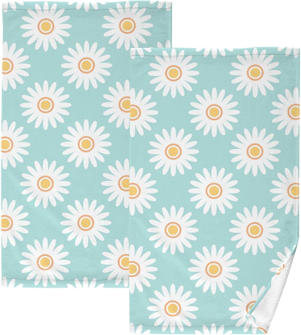 GZHJMY Teal Daisy Flower Cotton Towels Set 2 Pcs Absorbent Hand Towel ...