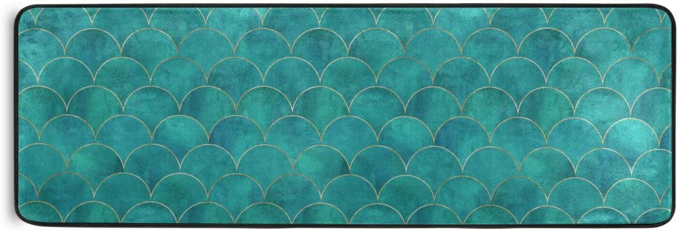 GZHJMY Teal Mermaid Fish Scale Wave Area Rug - 2' x 6' Washable Runner ...