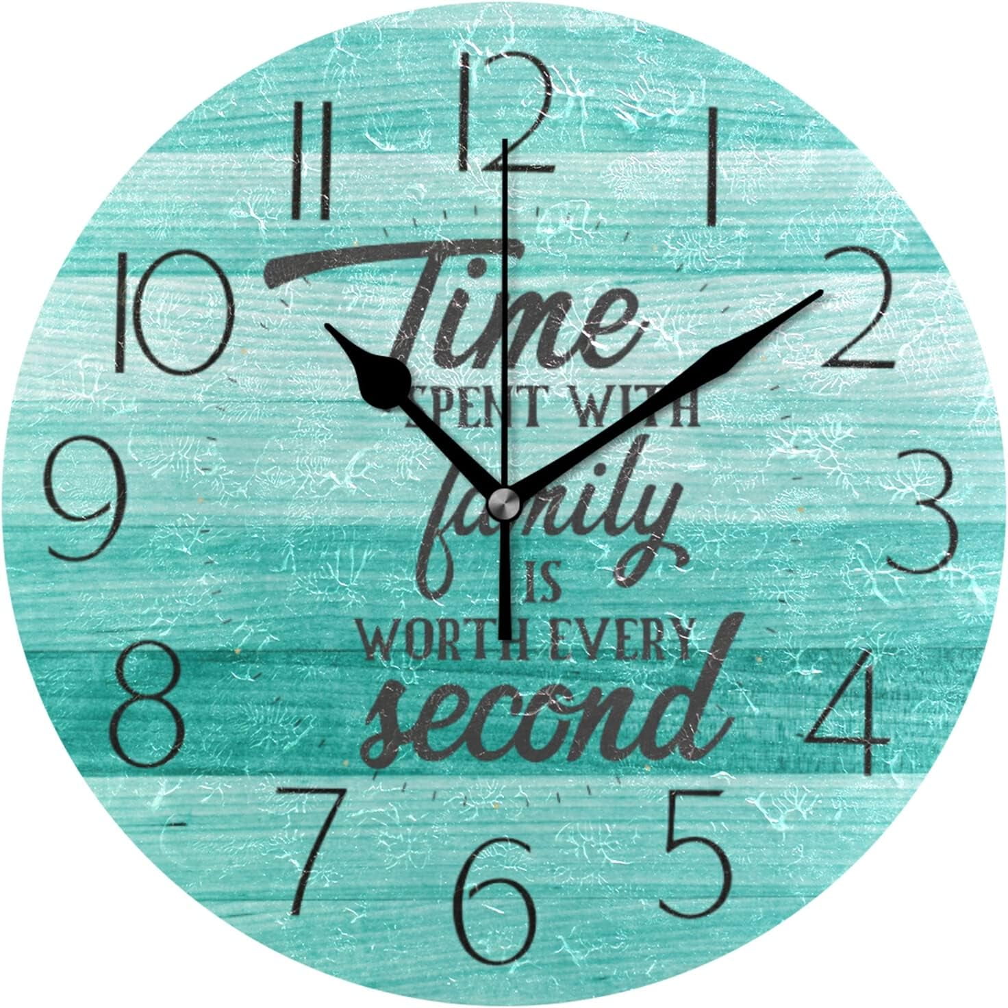 GZHJMY Teal Turquoise Wall Clocks Battery Operated Silent Desk Clock ...
