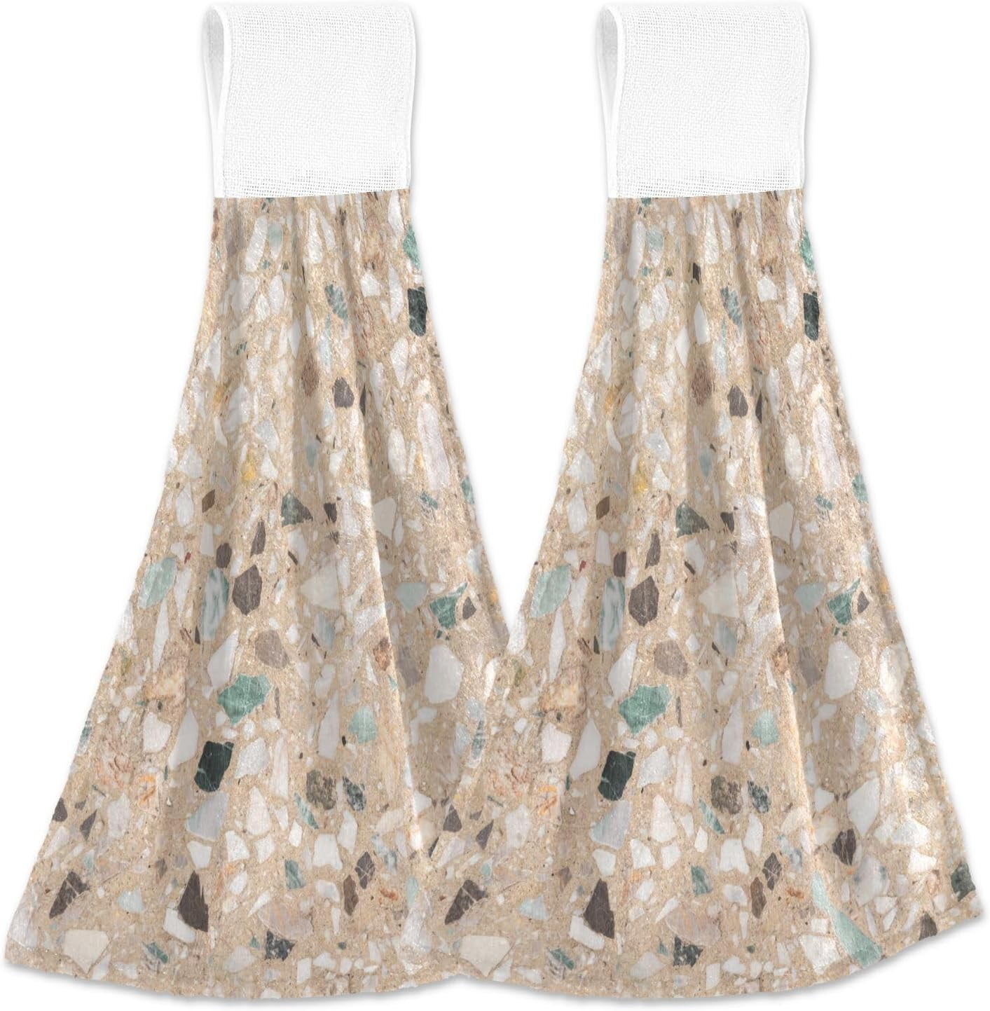 GZHJMY Terrazzo Hanging Tie Towels Set of 2, Soft Absorbent Kitchen ...