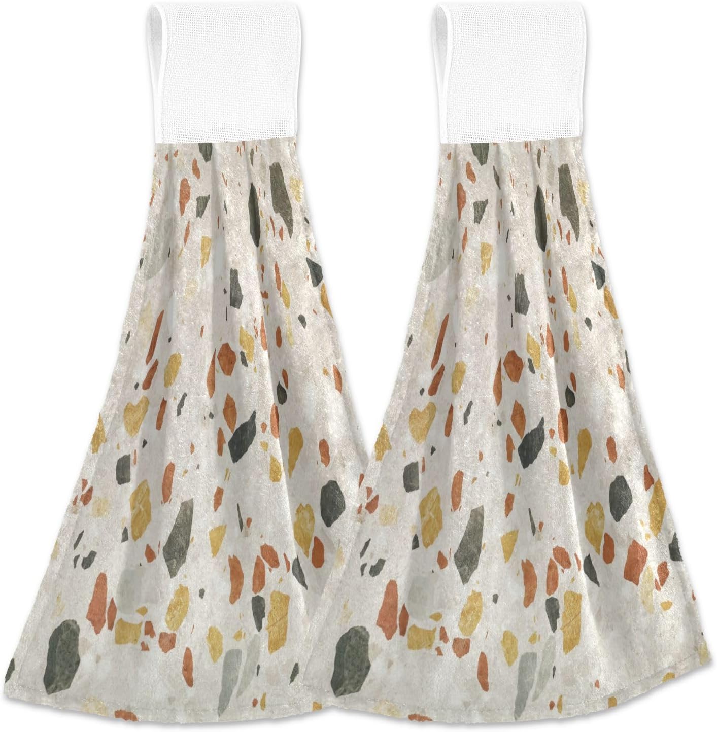 GZHJMY Terrazzo Hanging Tie Towels Set of 2, Soft Absorbent Kitchen ...