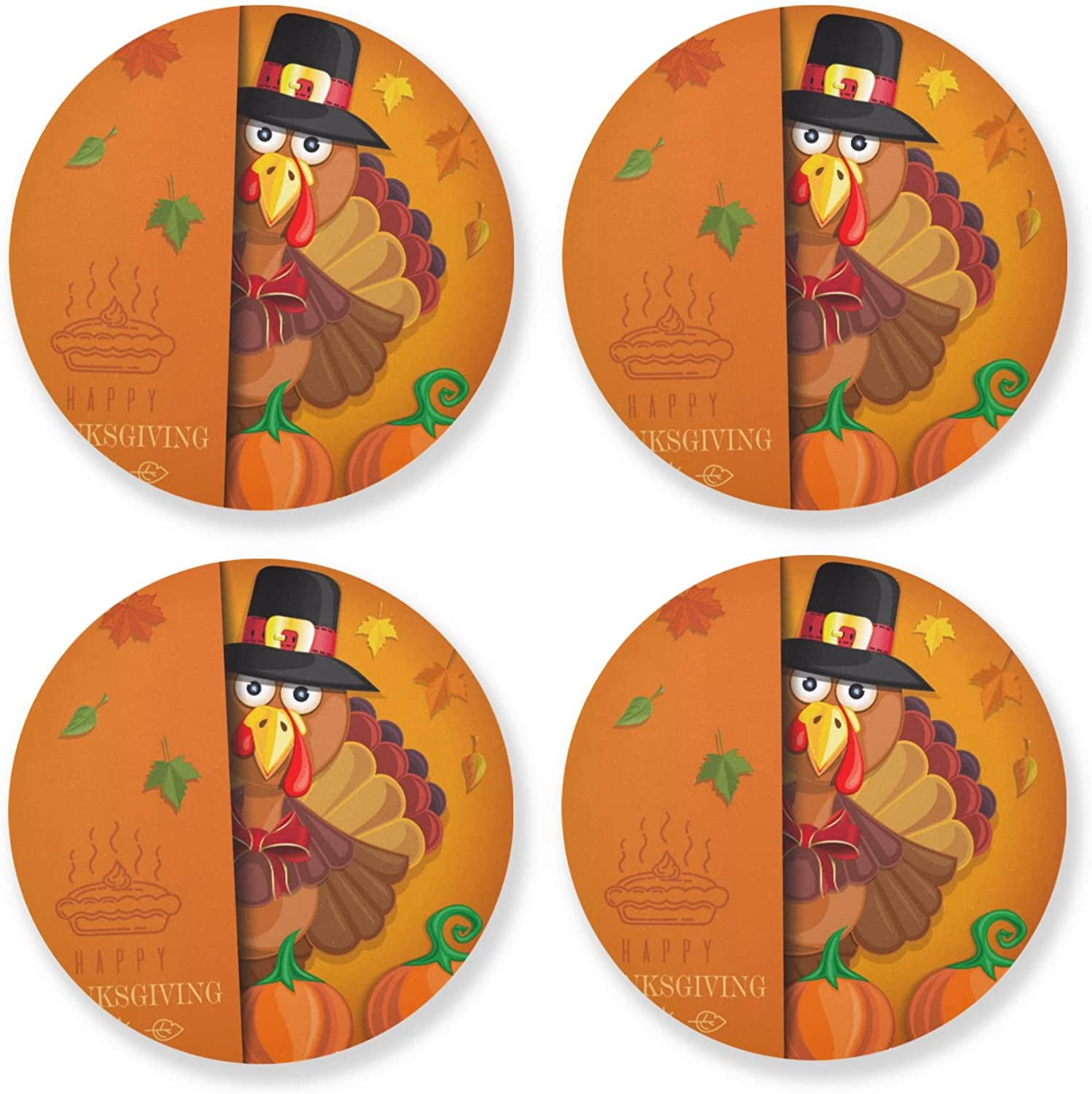 GZHJMY Thanksgiving Turkey Round Coaster, 4 Pcs Heat Resistant ...