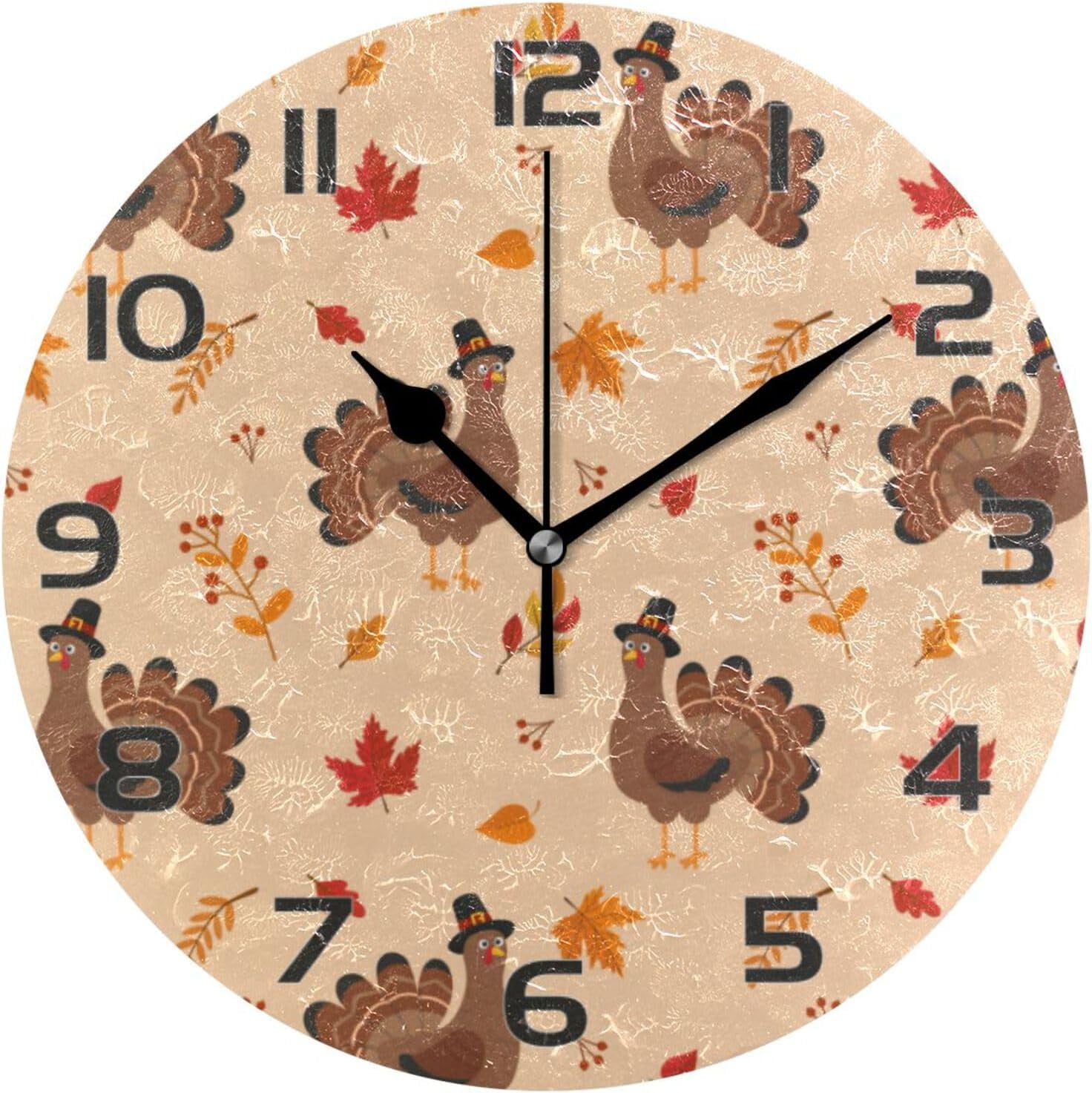 GZHJMY Thanksgiving Turkey Wall Clock, Silent Non Ticking Battery ...