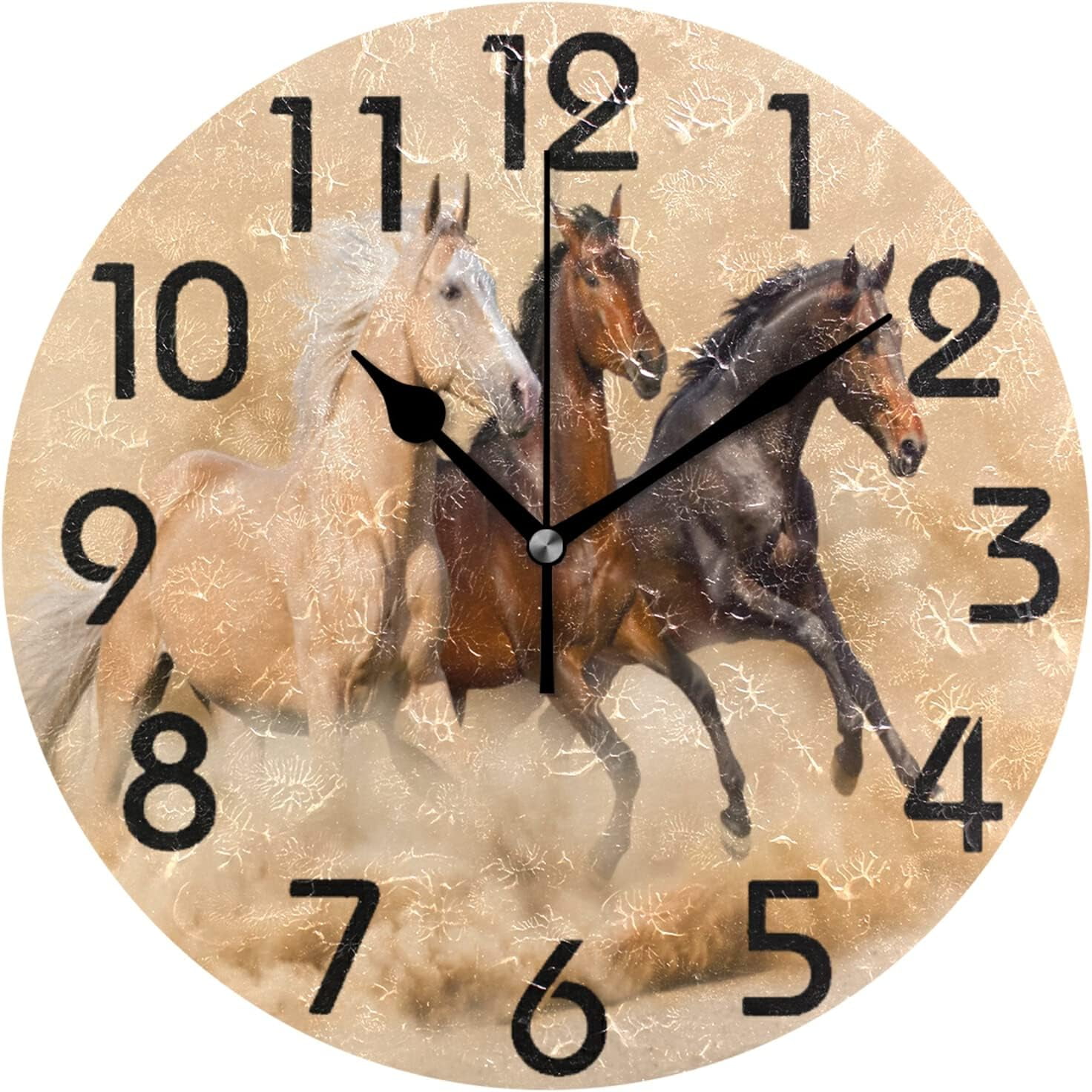 GZHJMY Three Horses Running Desert Round Wall Clock, 9.5 Inch Battery ...