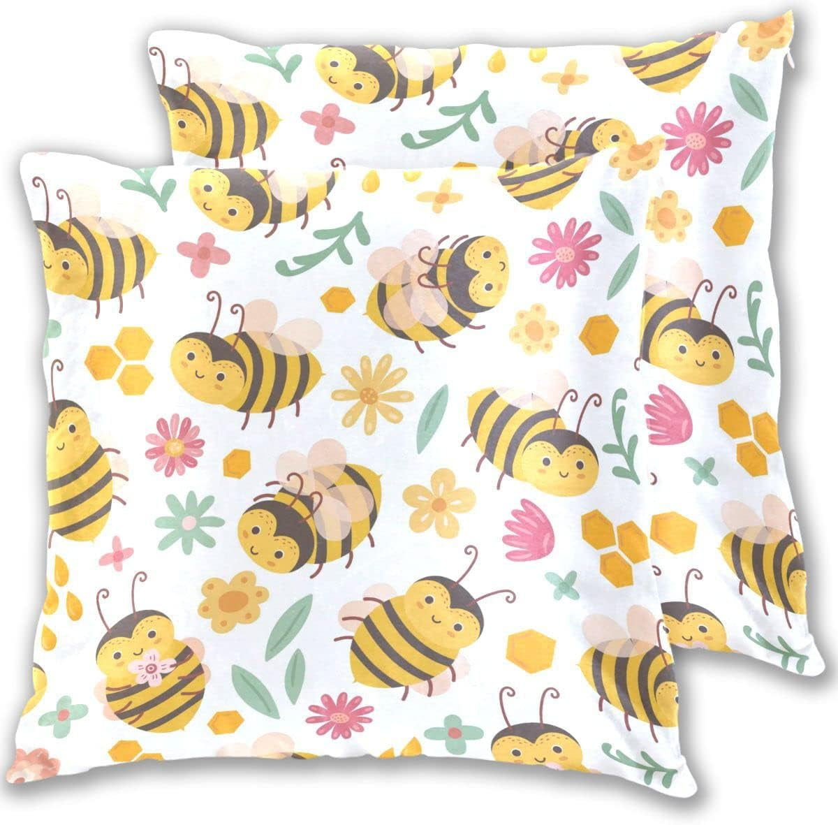 GZHJMY Throw Pillow Covers Cartoon Bees Holding Flower Pillowcase Sofa ...