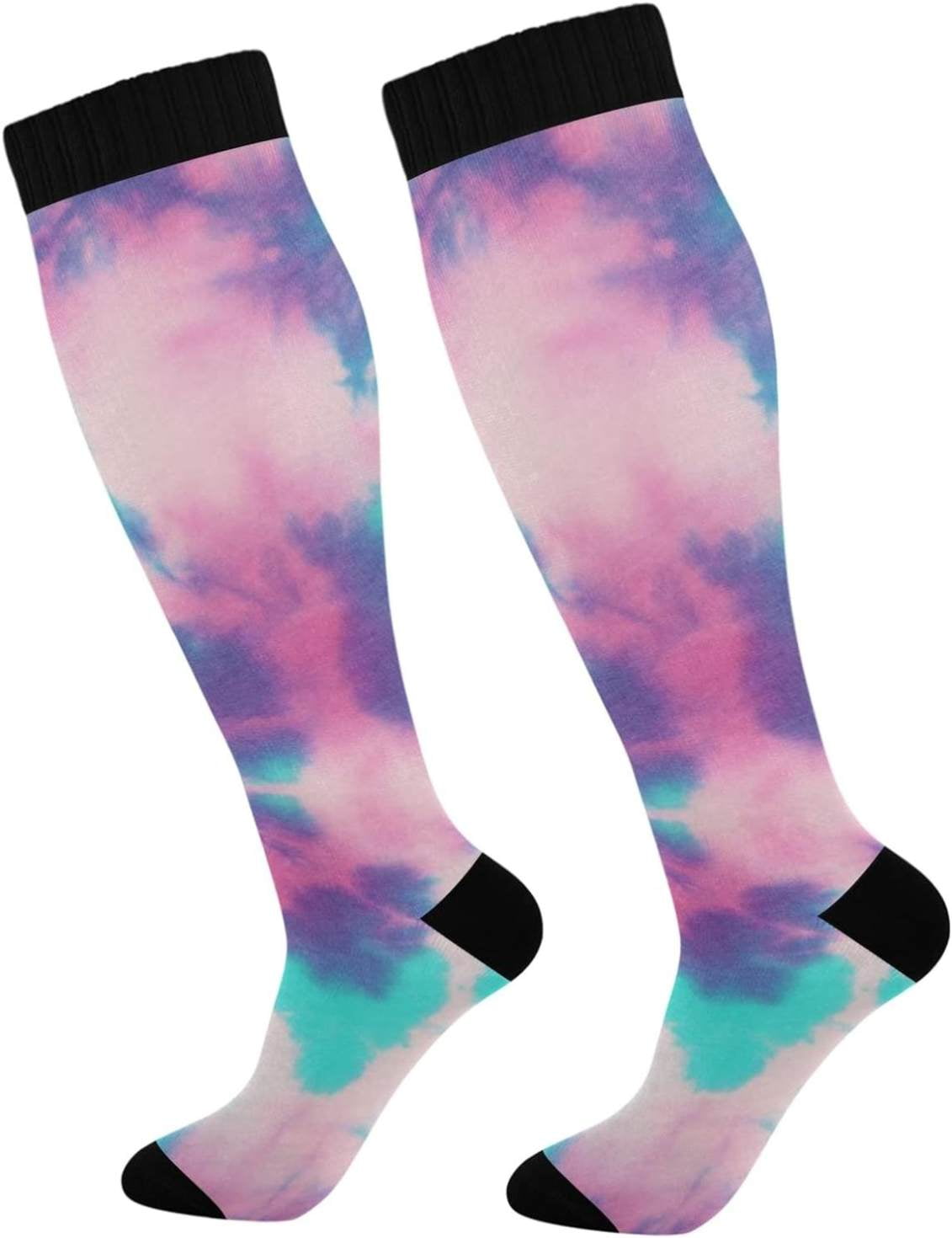 GZHJMY Tie Dye Compression Socks, Women Men Long Stocking (20-30mmHg ...