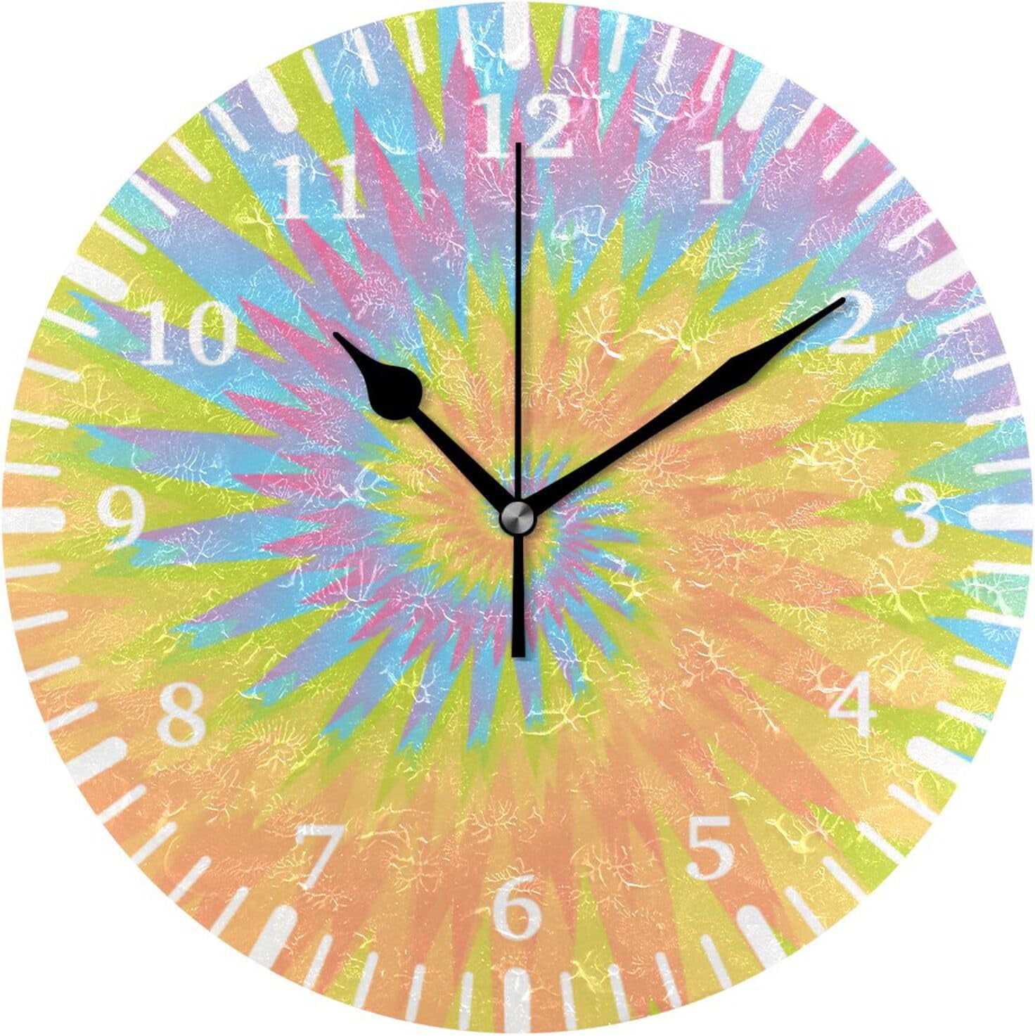 GZHJMY Tie Dye Wall Clock,Silent Non Ticking 10 Inch Battery Operated ...