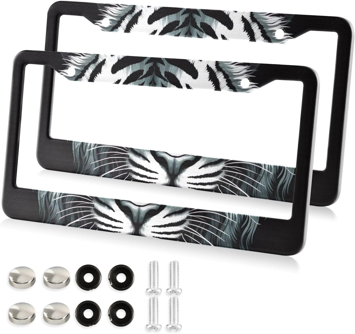 GZHJMY Tiger Black & White License Plate Frames 2 Pack Aluminum License ...