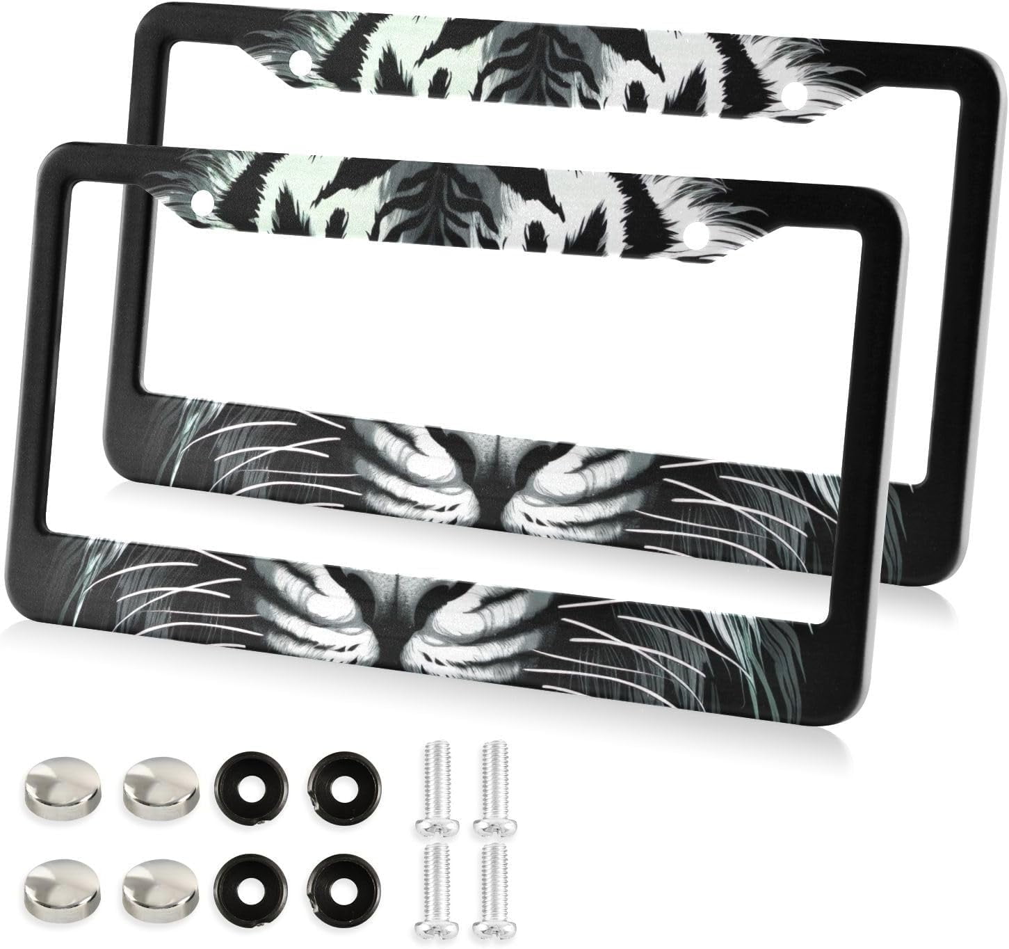 GZHJMY Tiger Black & White License Plate Frames 2 Pack Aluminum License ...