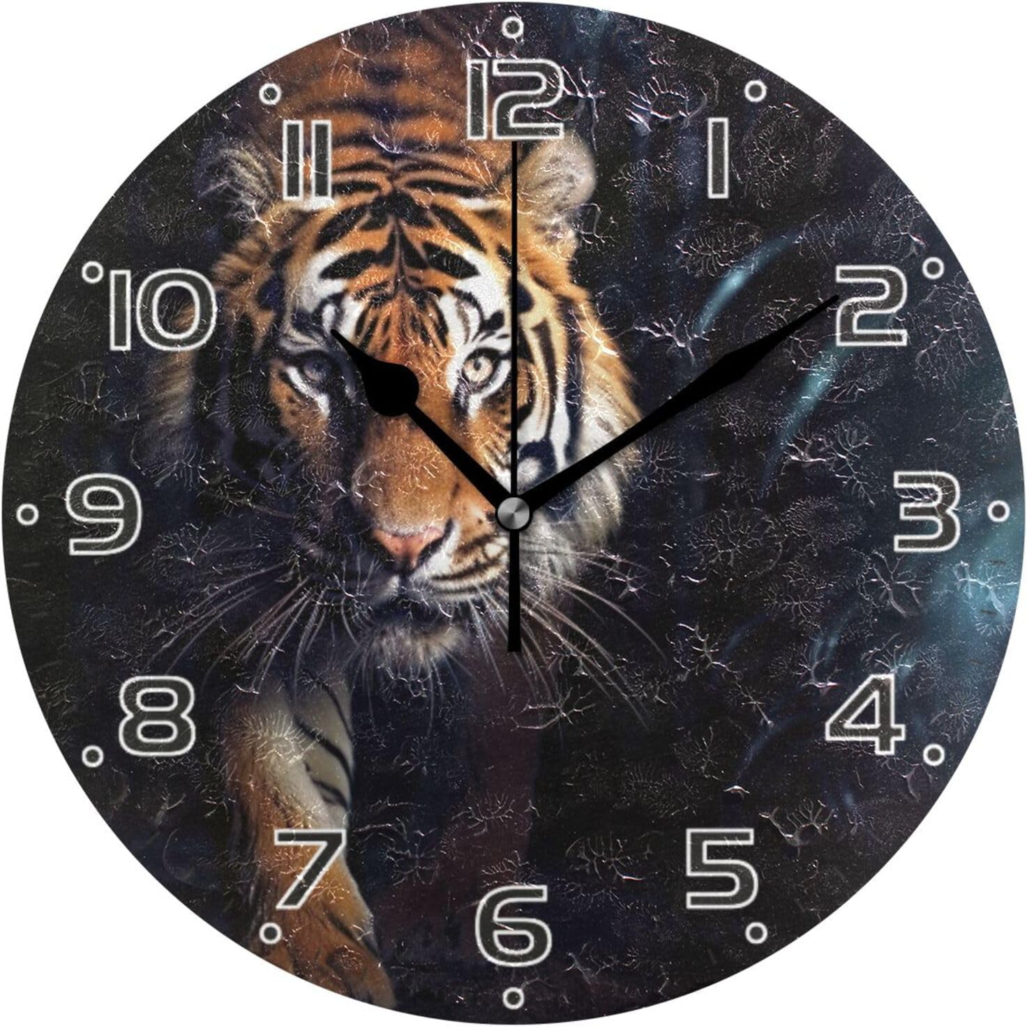 GZHJMY Tiger Clock Silent Round Wall Clock Non Ticking Battery Device ...