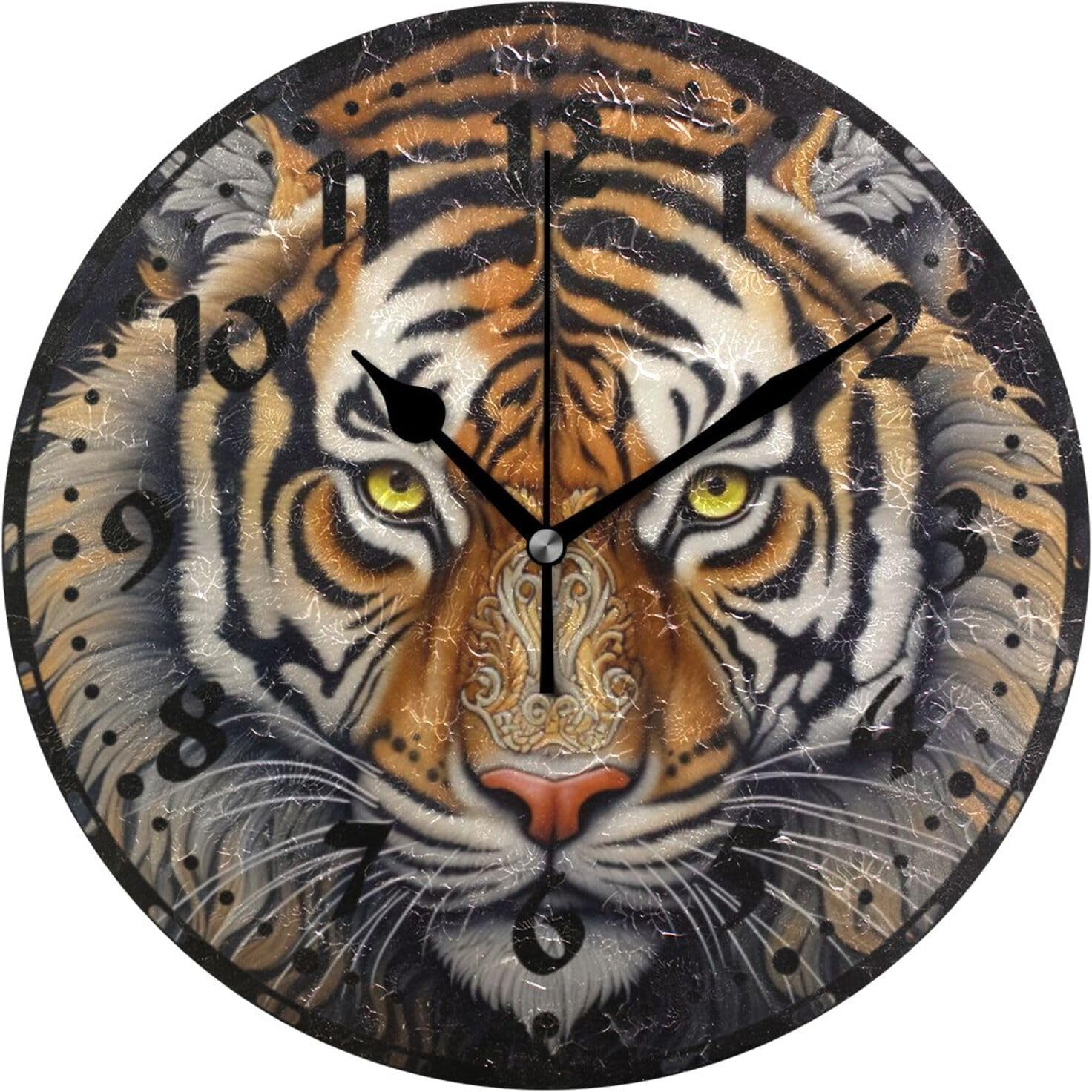 GZHJMY Tiger Face Wall Clock, Silent Non Ticking 10 Inch Battery Operated Wall Clocks, Easy to ...