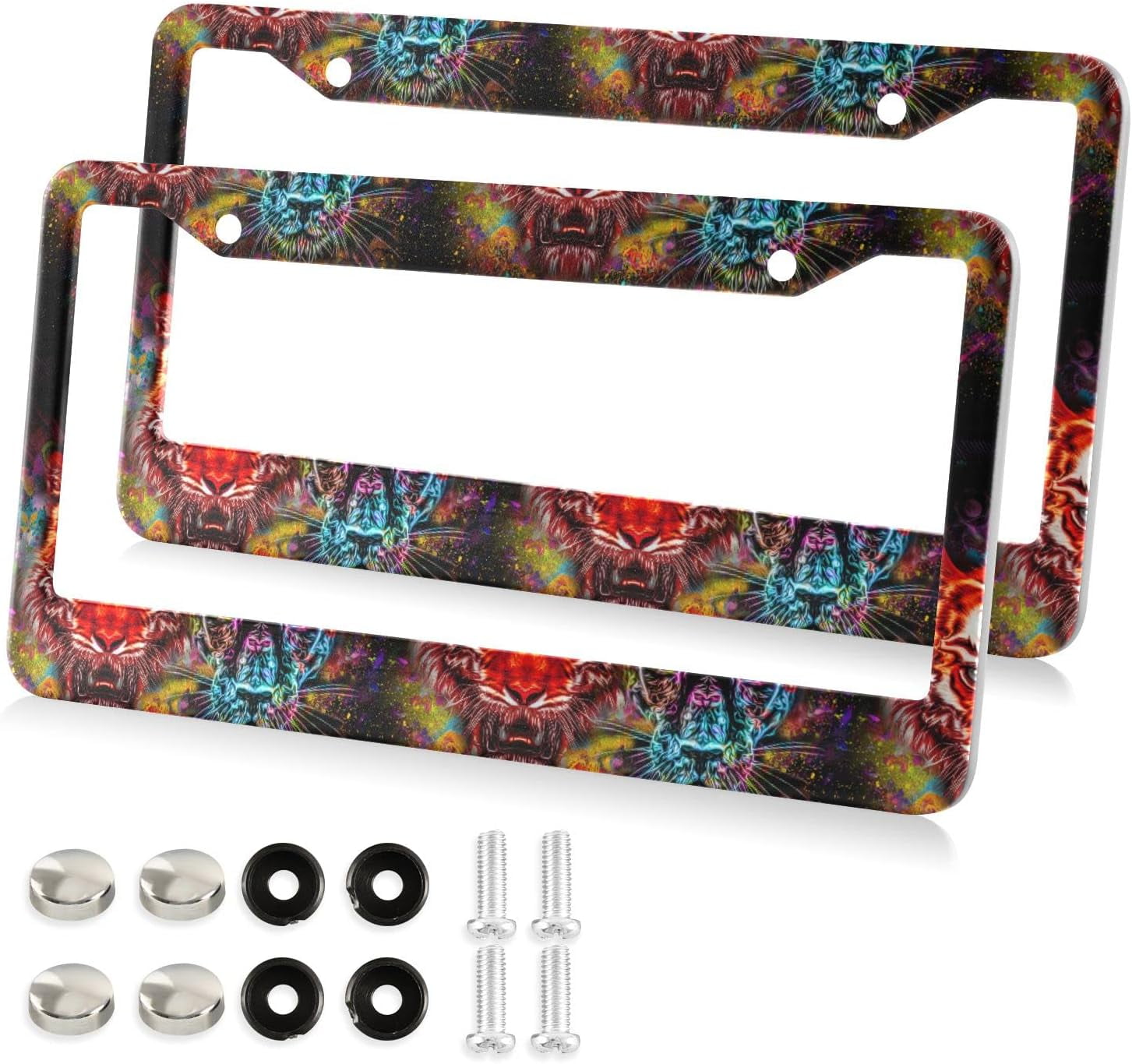GZHJMY Tiger Panther Animal Print Galaxy Colorful License Plate Frames ...