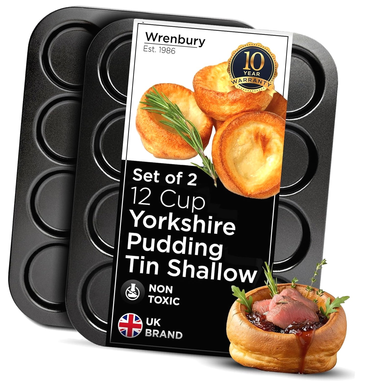 GZHJMY Toughened Yorkshire Pudding Pan Set of 2 Shallow Non-Stick ...