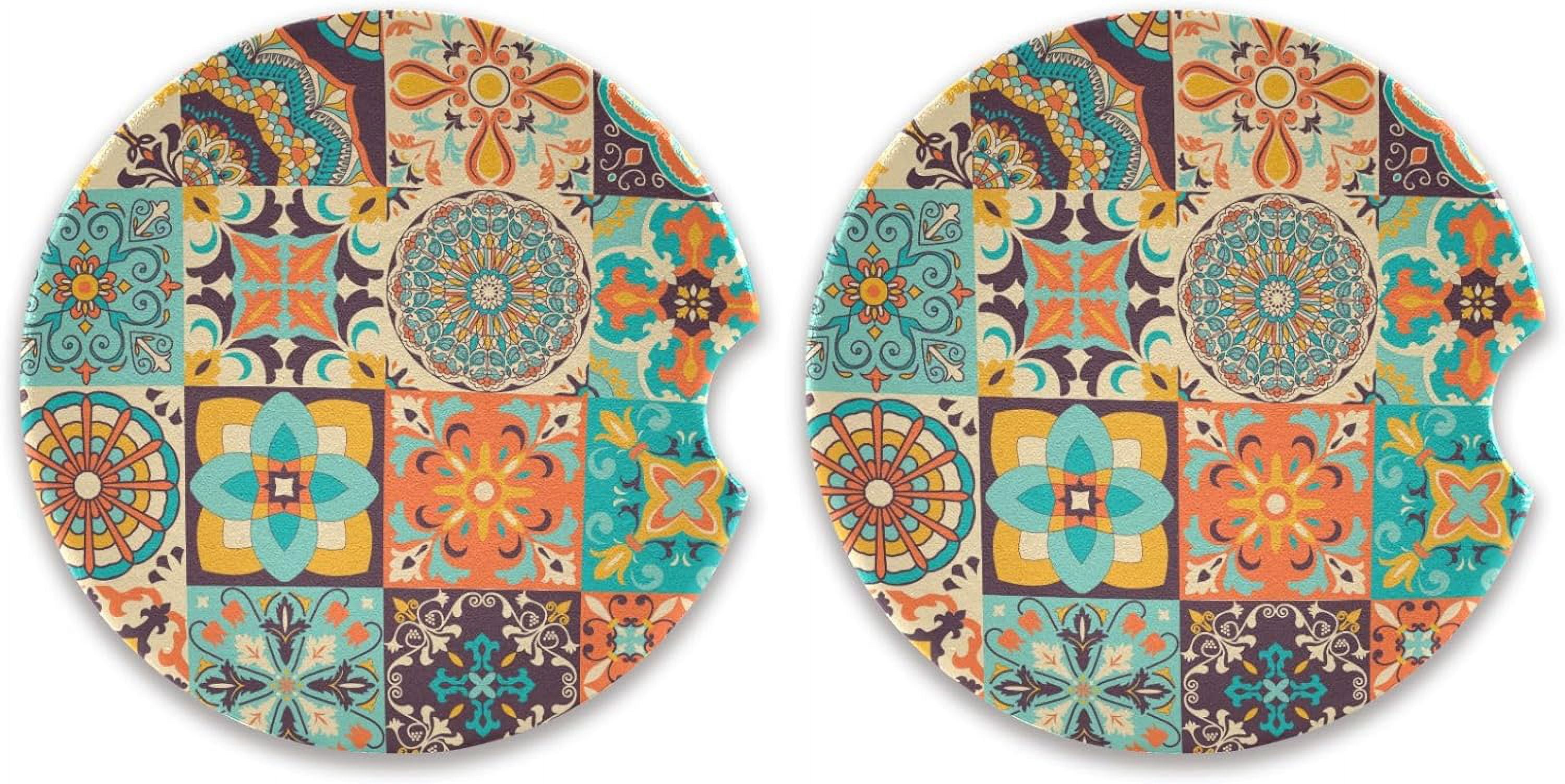 GZHJMY Traditional Talavera Ceramic Car Coasters 2 Pack Drinks ...