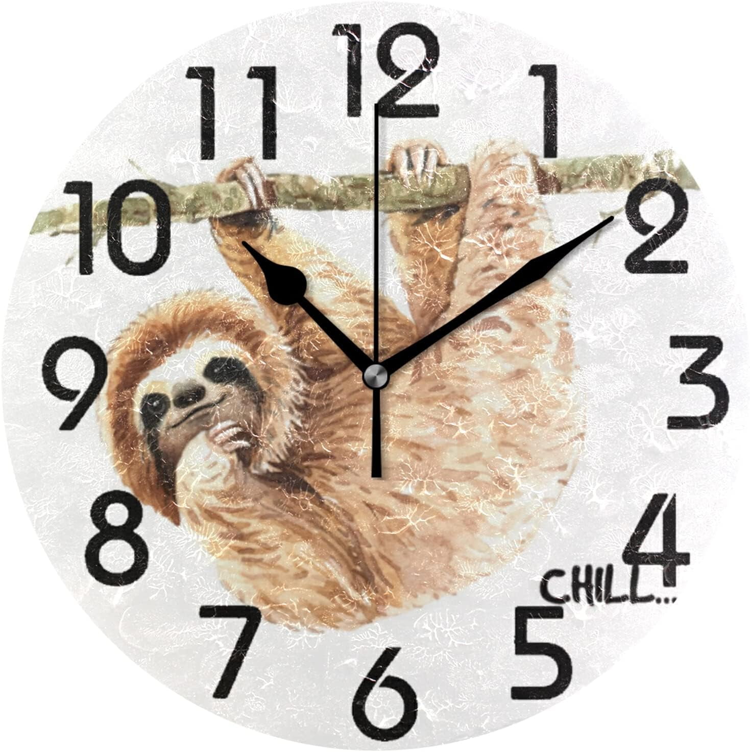 GZHJMY Tree Branch Sloth Round Wall Clock, 9.5 Inch Battery Operated ...