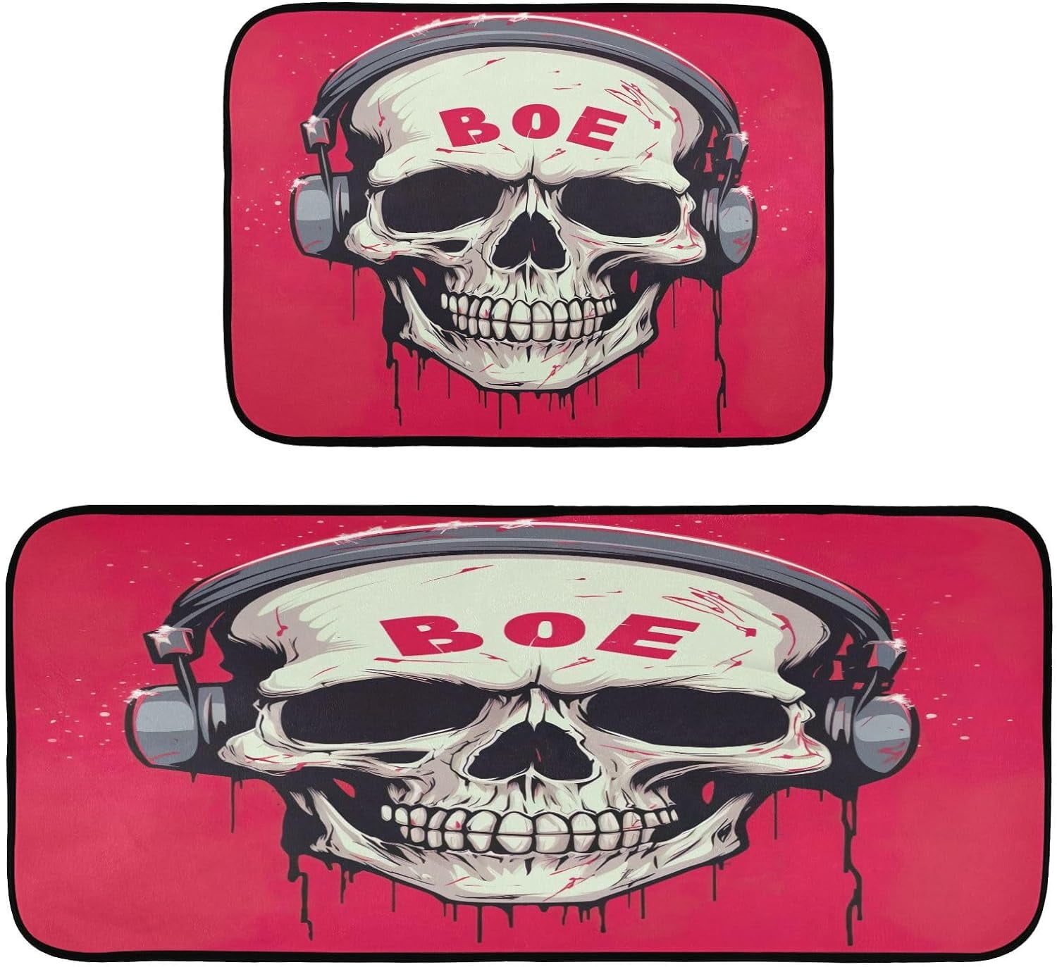 GZHJMY Trend Skull Kitchen Rug Set of 2 Non Slip Washable Cushioned ...