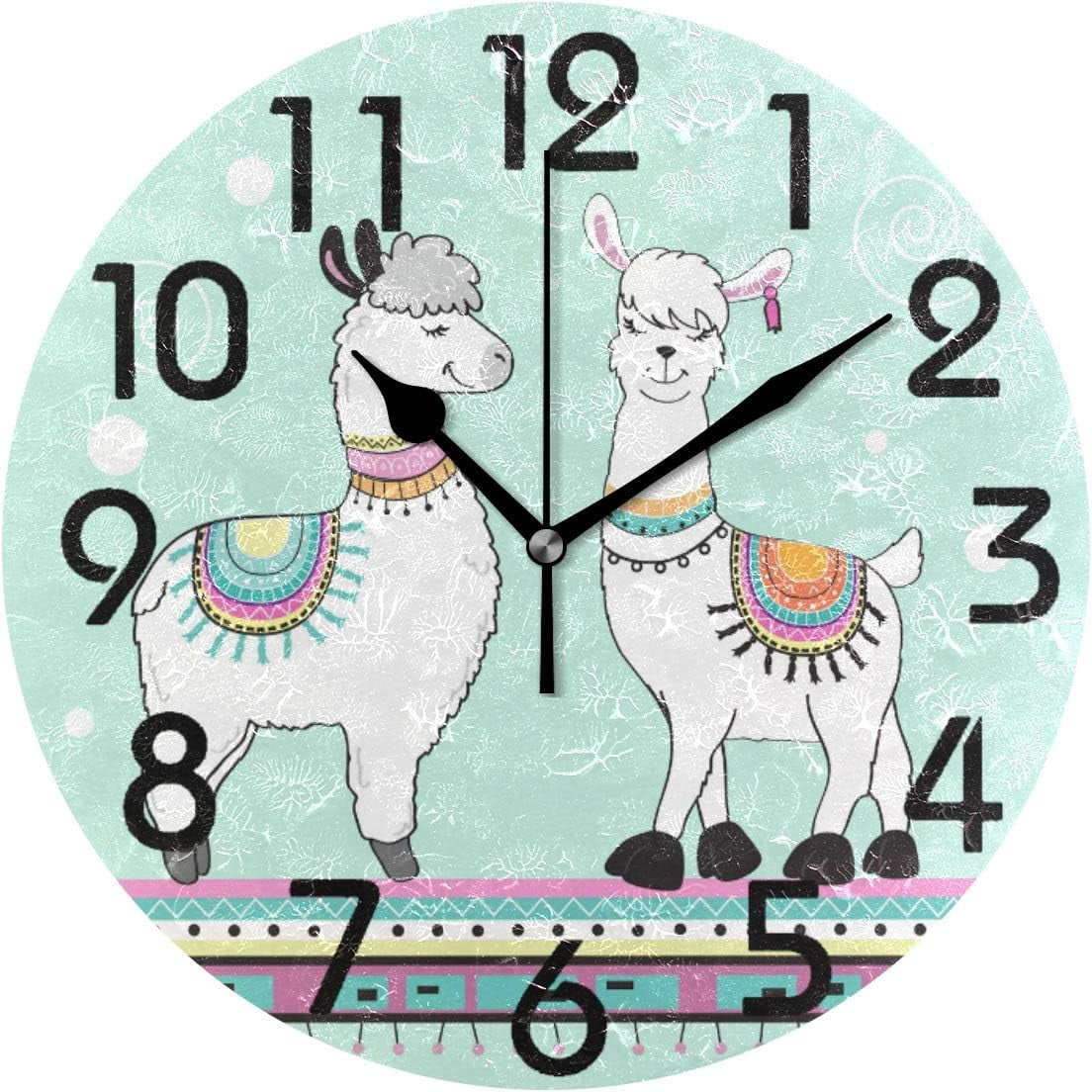 GZHJMY Trendy Boho Cute Couple Cartoon Llama Round Wall Clock, 9.5 Inch ...
