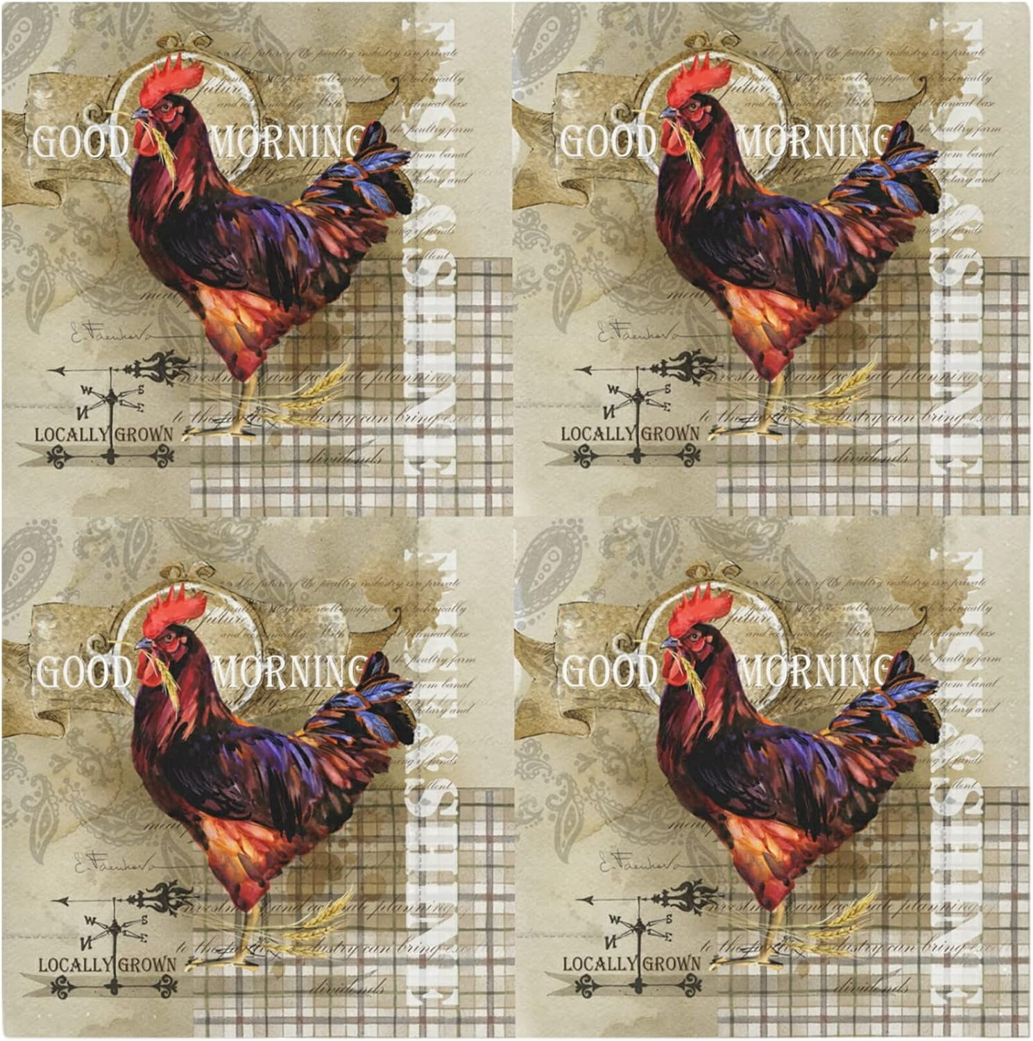 GZHJMY Trendy Retro Stylish Rooster Cloth Napkins, Set of 1 20 x 20 ...