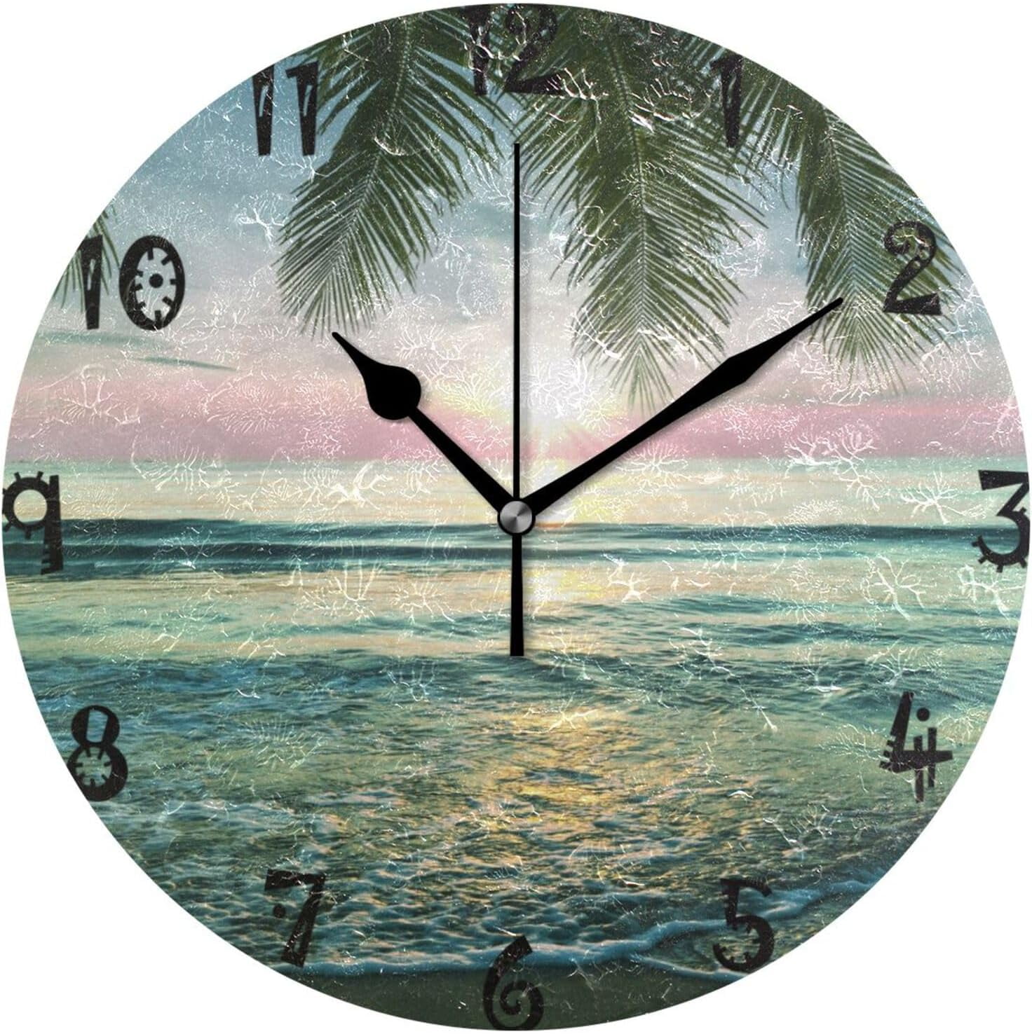 GZHJMY Tropical Beach Wall Clock,Silent Non Ticking 10 Inch Battery ...