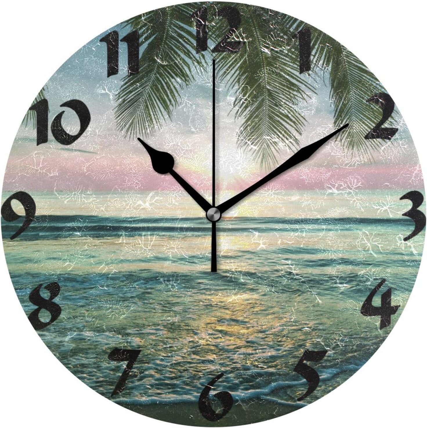 GZHJMY Tropical Beach Wall Clock,Silent Non Ticking 10 Inch Battery ...