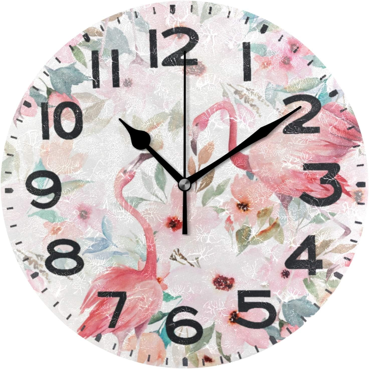 GZHJMY Tropical Beautiful Floral Flamingo Round Wall Clock, 9.5 Inch ...