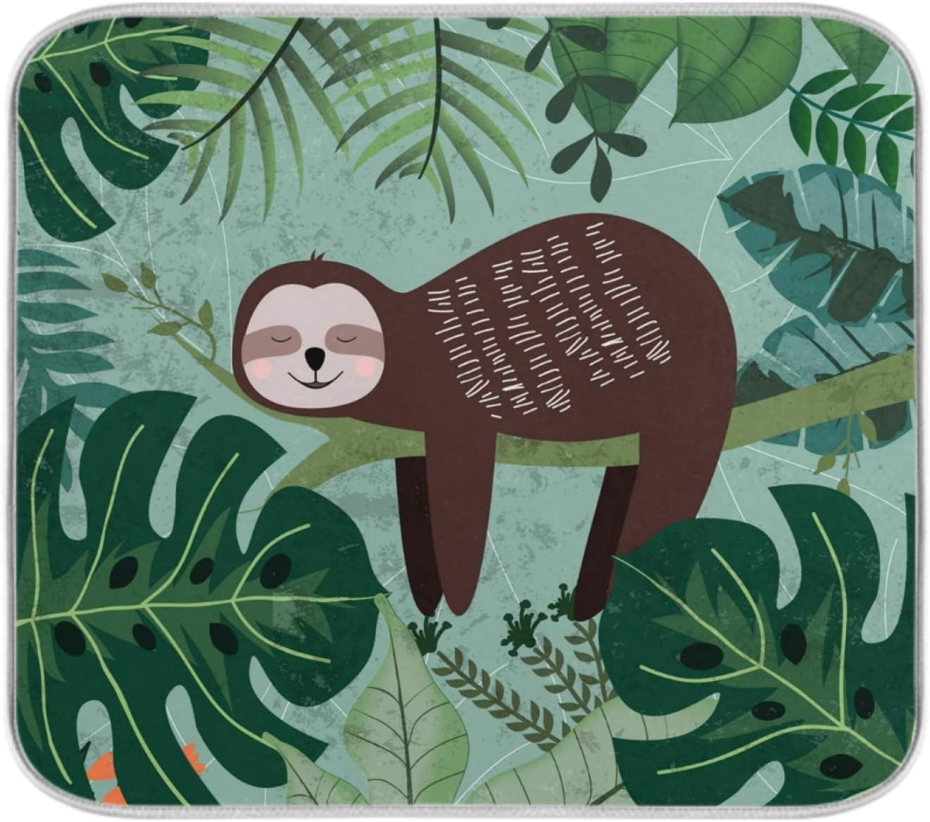 GZHJMY Tropical Branch Cute Sloth Absorbent Dish Drying Mat Microfiber ...