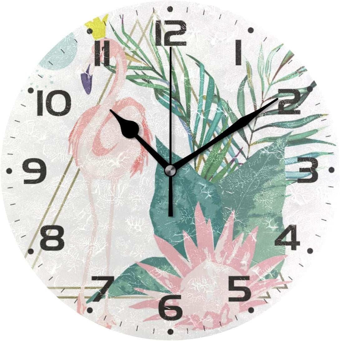 GZHJMY Tropical Flamingo Pink Flower Wall Clock, 10" Silent Non Ticking ...