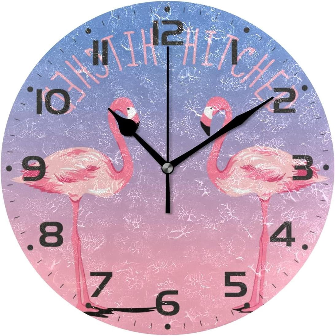 GZHJMY Tropical Flamingo Wall Clock, 10" Silent Non Ticking Round Clock ...