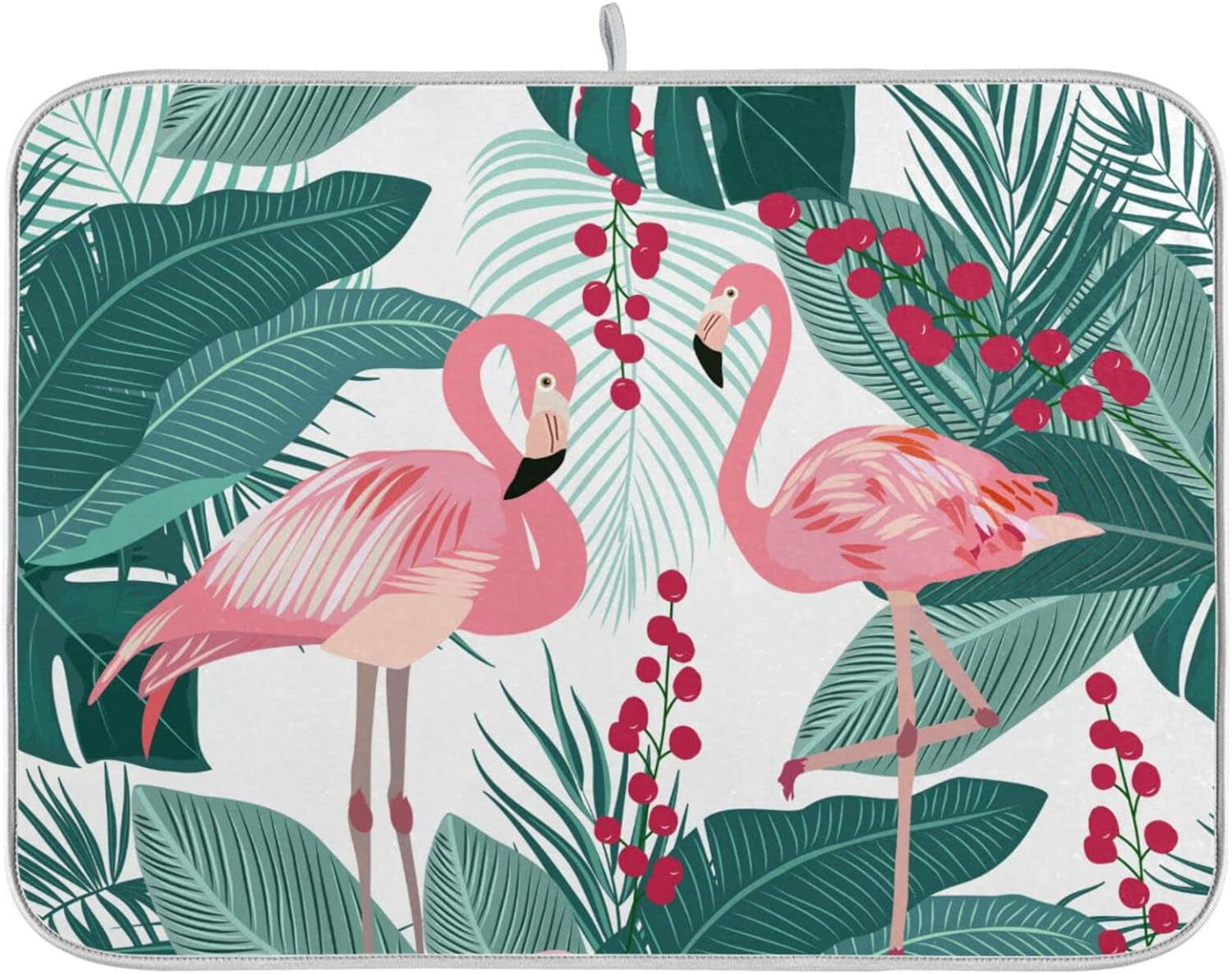 GZHJMY Tropical Floral Leaves Flamingo Absorbent Dish Drying Mat ...