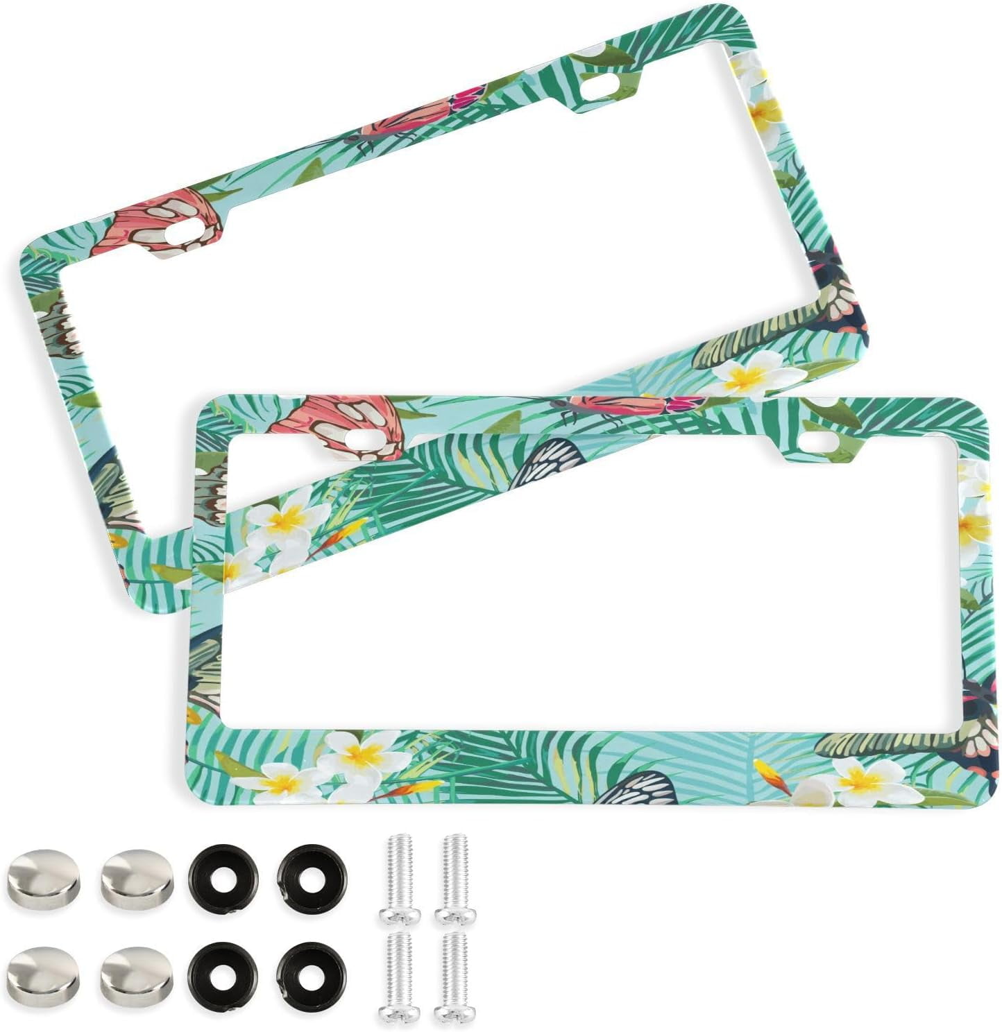 GZHJMY Tropical Flower Butterfly License Plate Frames Set of 2 ...
