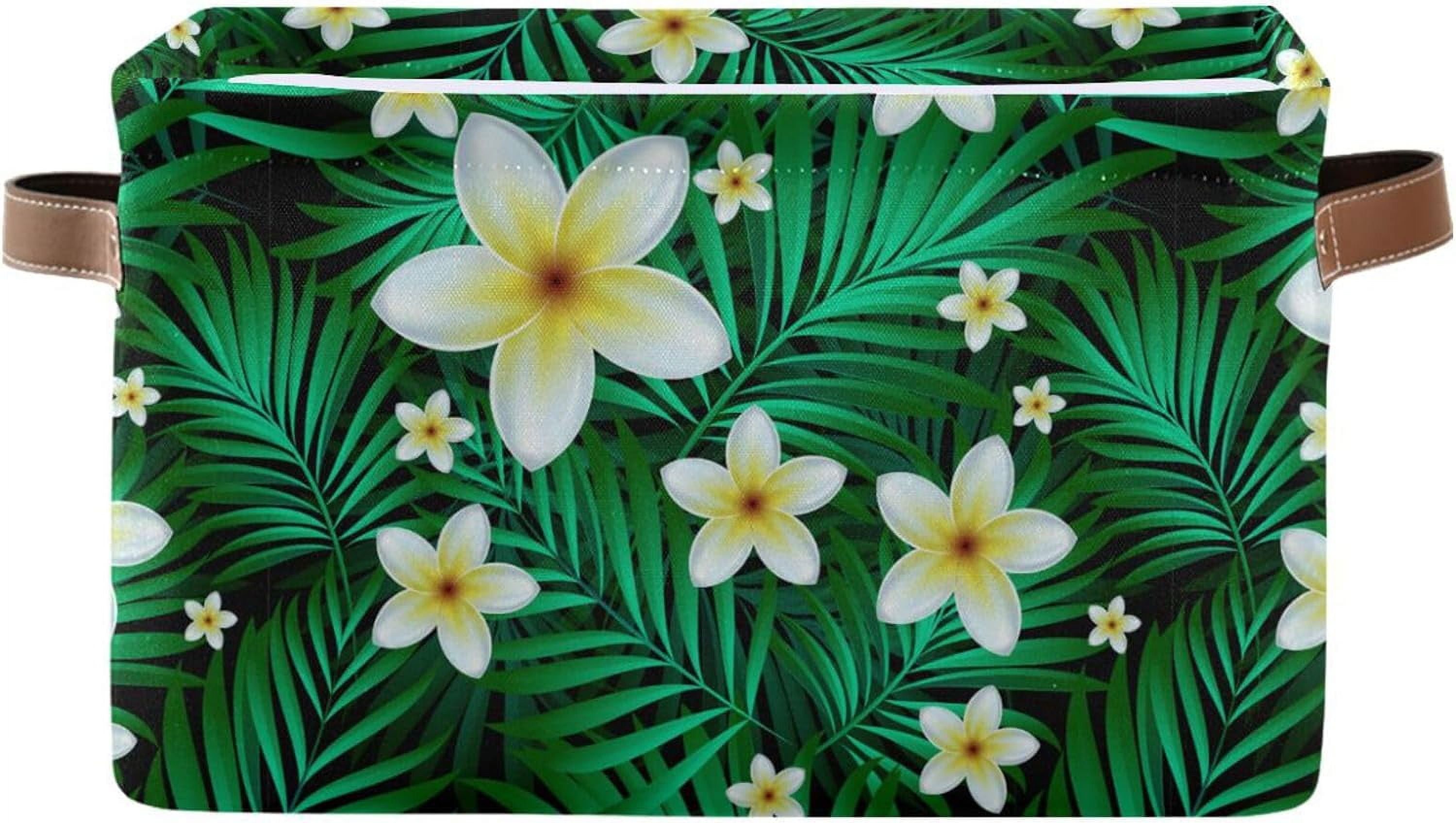 GZHJMY Tropical Flowers Palm Foldable Canvas Storage Bin, Sturdy Fabric ...