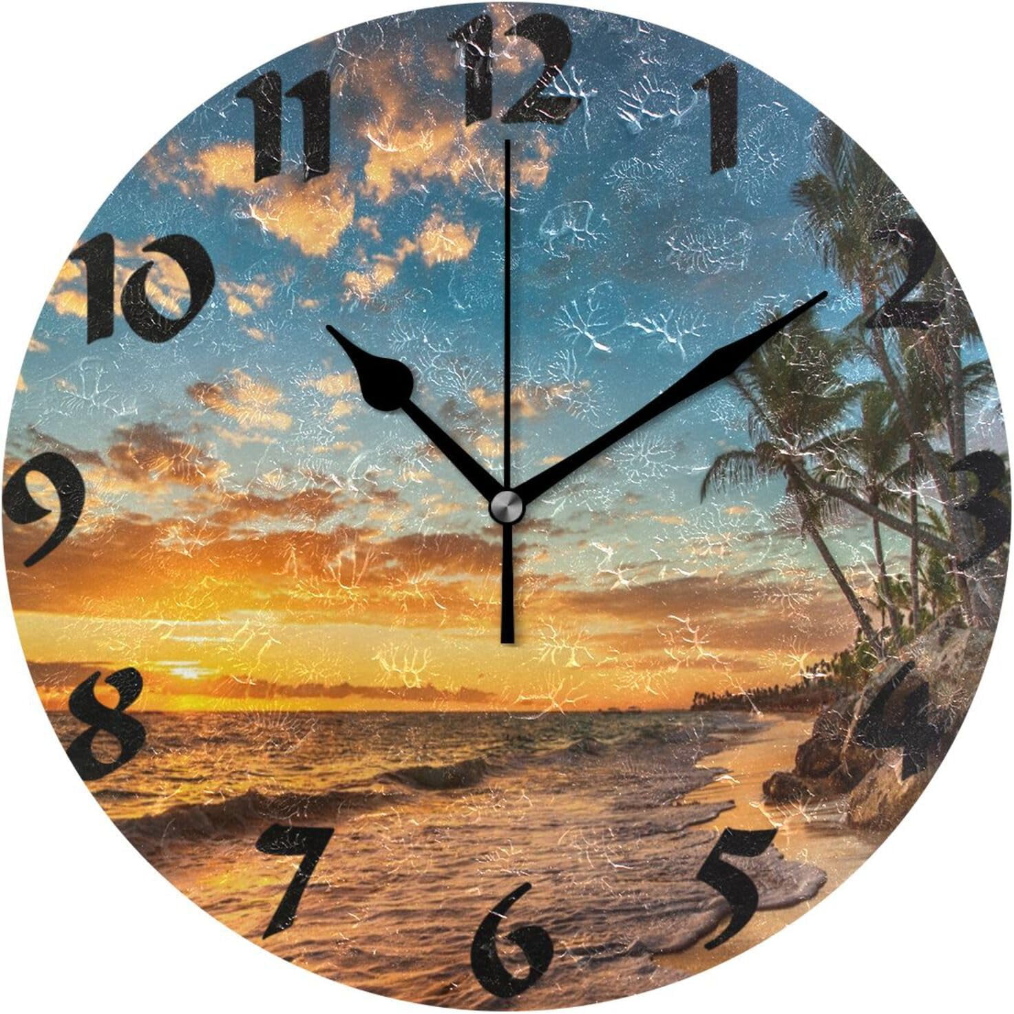 GZHJMY Tropical Island Beach Wall Clock,Silent Non Ticking 10 Inch ...