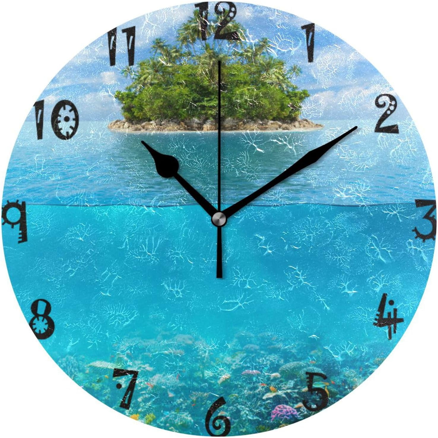 GZHJMY Tropical Island Wall Clock,Silent Non Ticking 10 Inch Battery ...