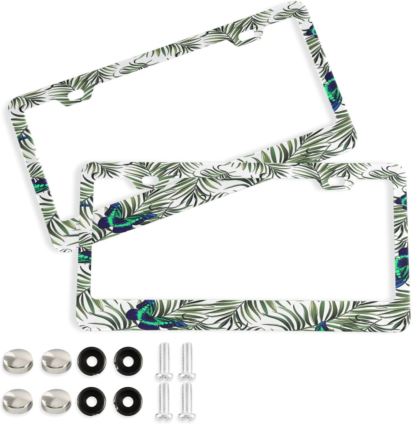 GZHJMY Tropical Leaf Butterfly License Plate Frames Set of 2, Universal ...