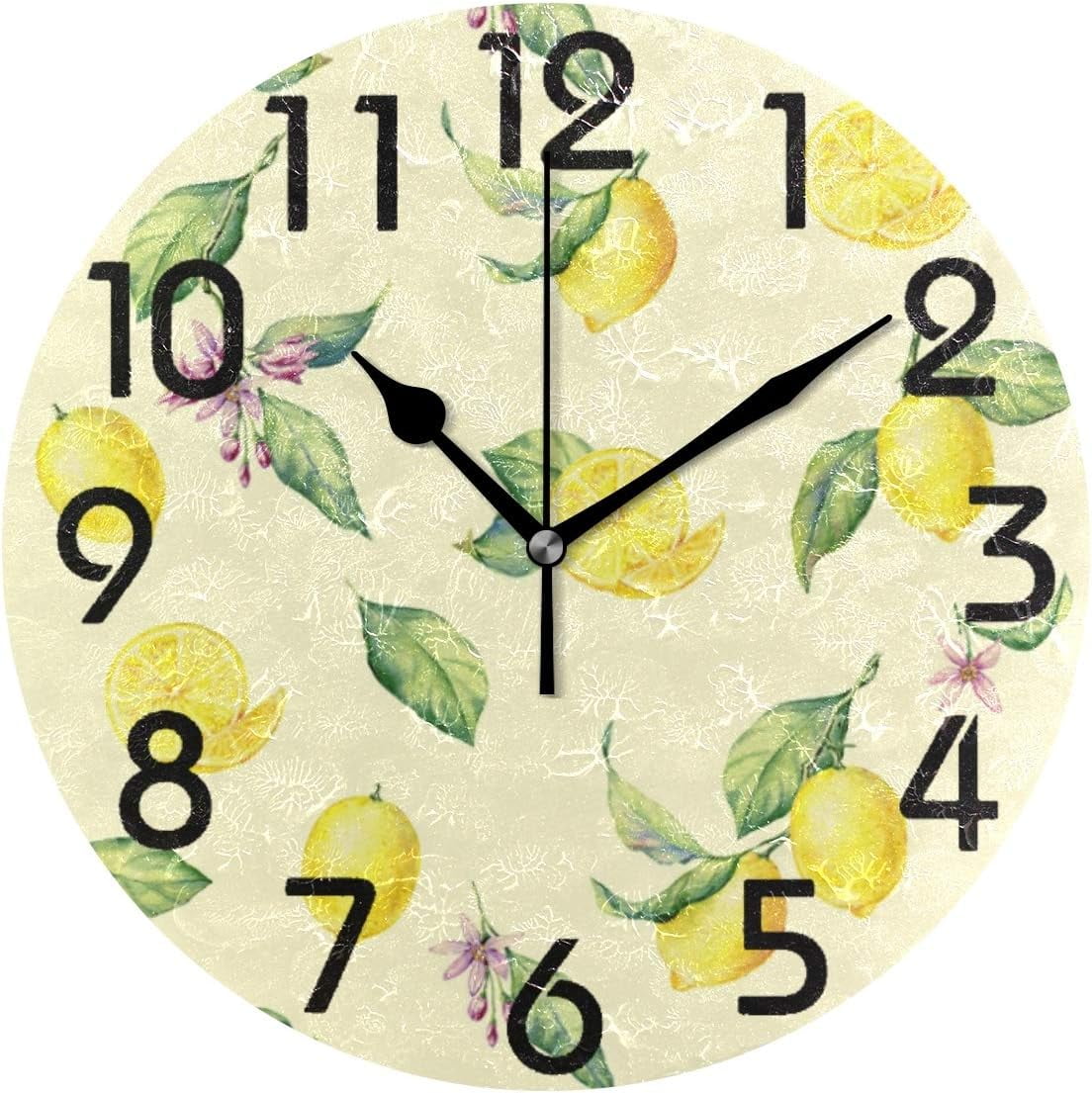 GZHJMY Tropical Lemon Flower Leaves Pattern Round Wall Clock Decorative ...