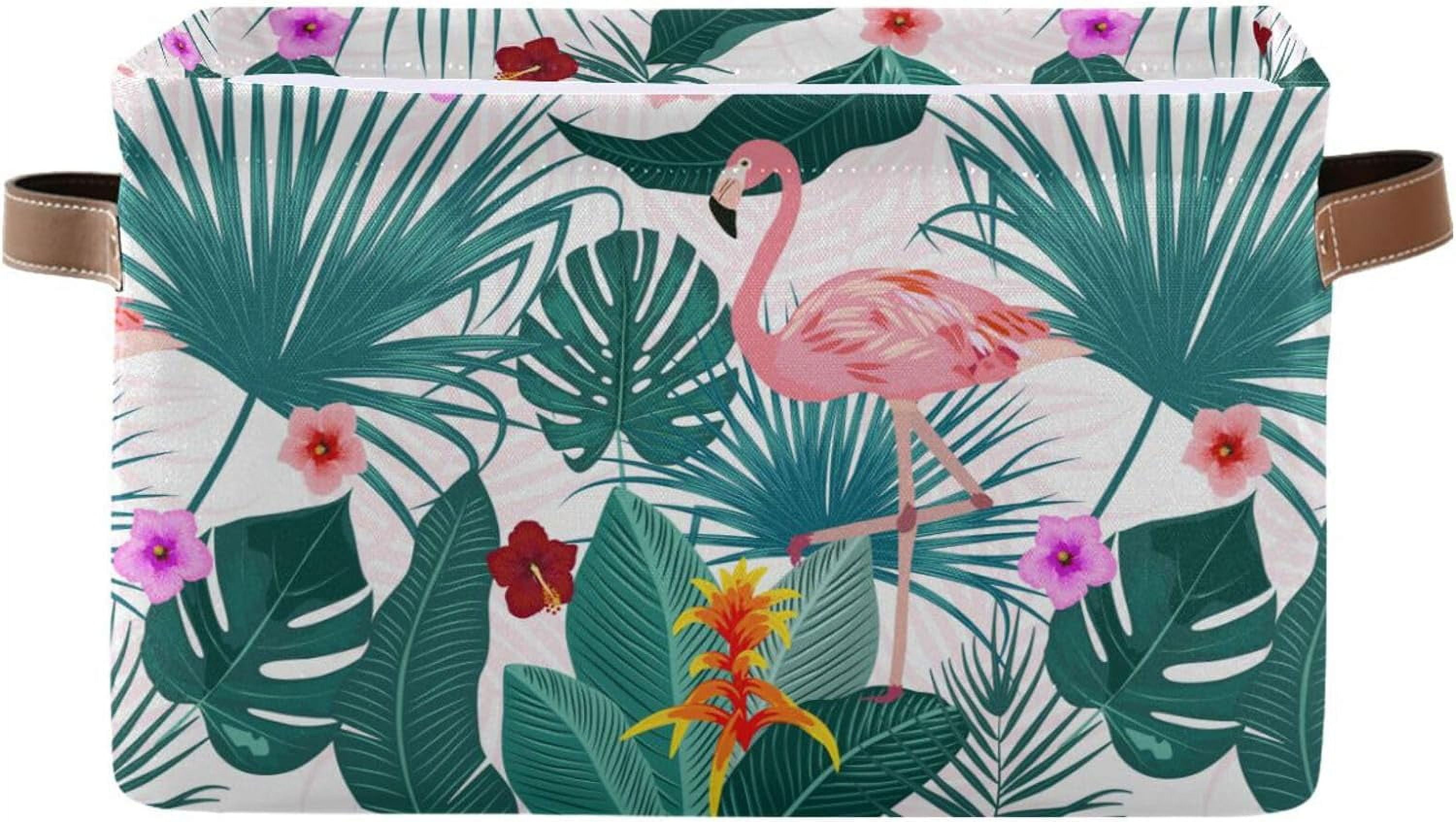 GZHJMY Tropical Palm Flamingo Foldable Canvas Storage Bin, Sturdy ...