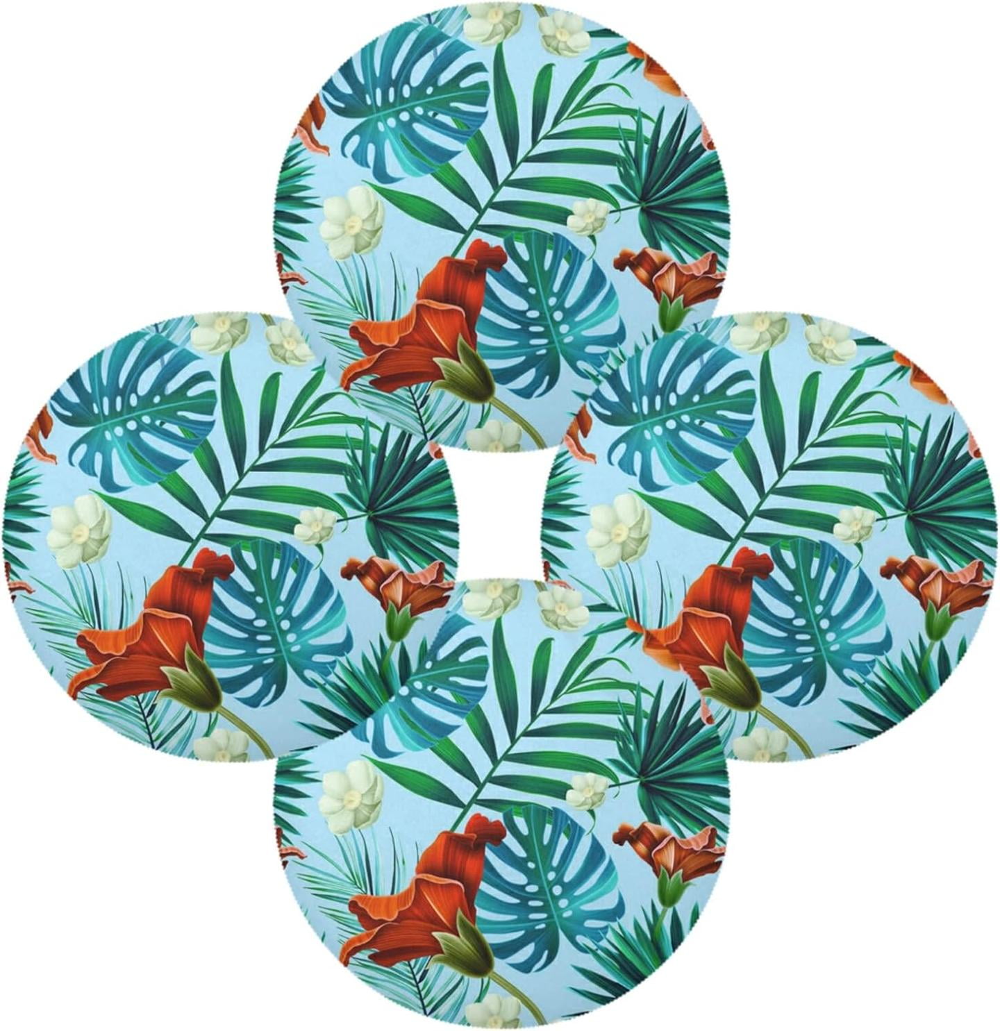 GZHJMY Tropical Palm Leaves Round Placemats, Durable Non-Slip Table Mat ...